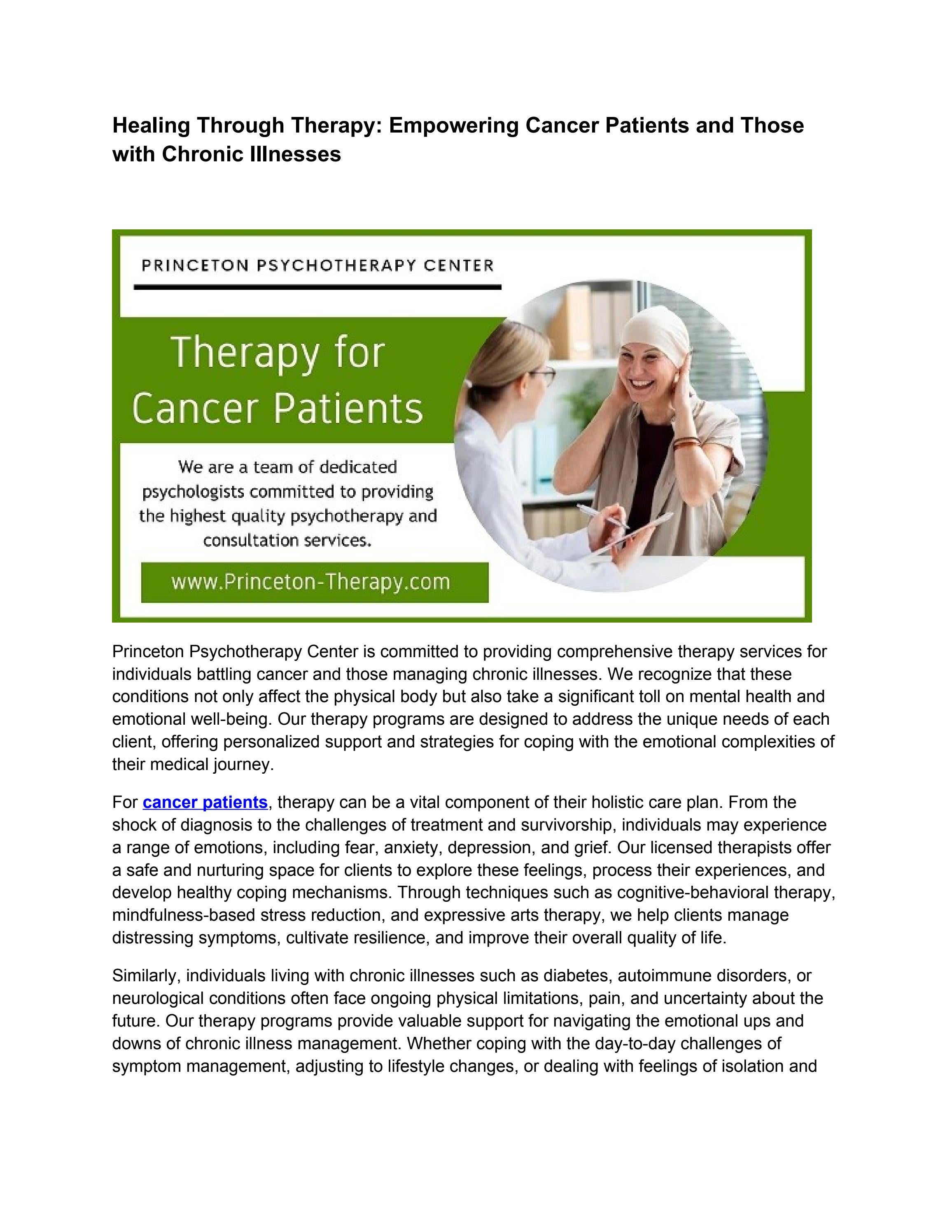 Healing Through Therapy: Empowering Cancer Patients and Those with ...