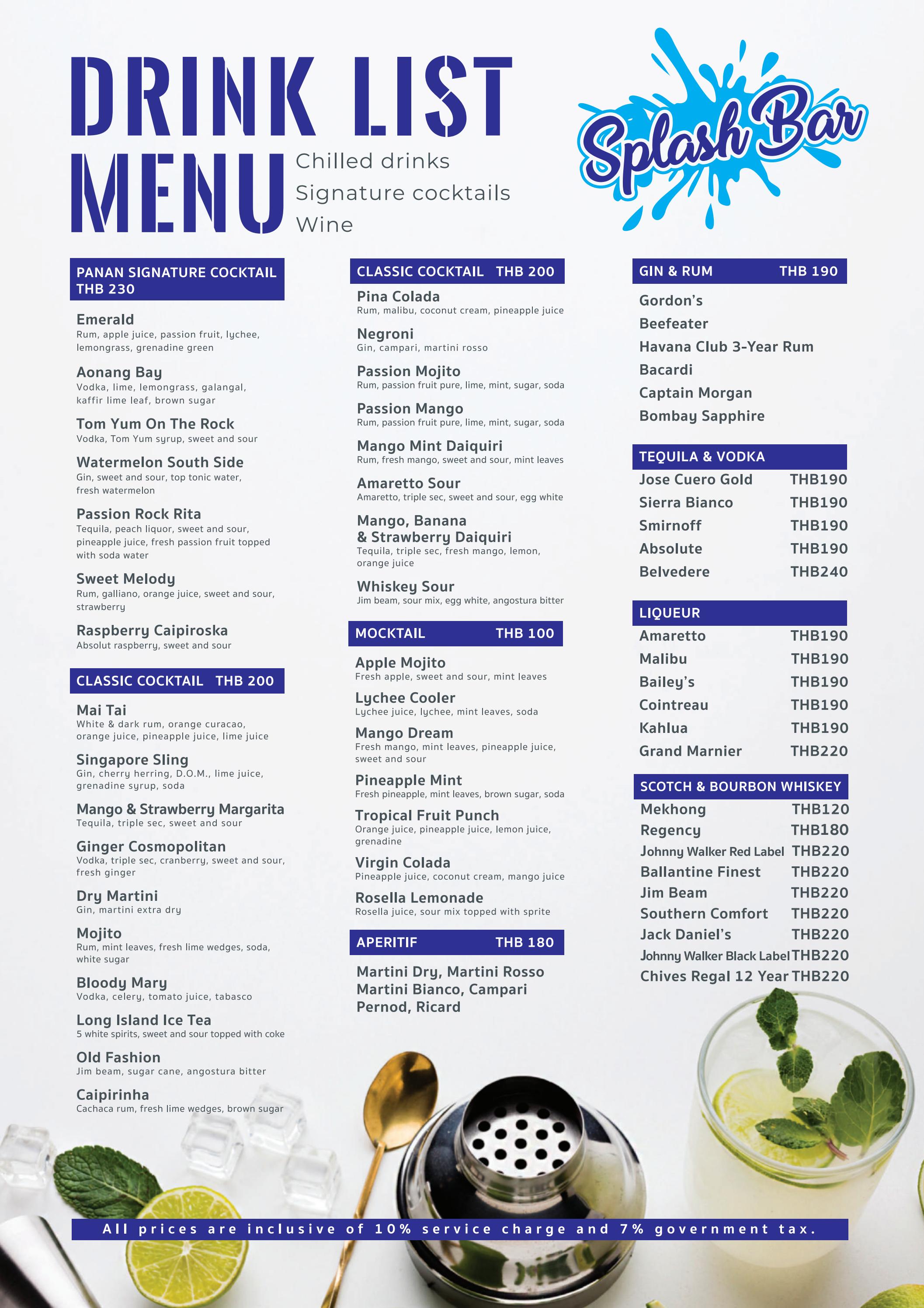 Splash Bar - Drink List by Panan Group Aonang, Krabi - Issuu