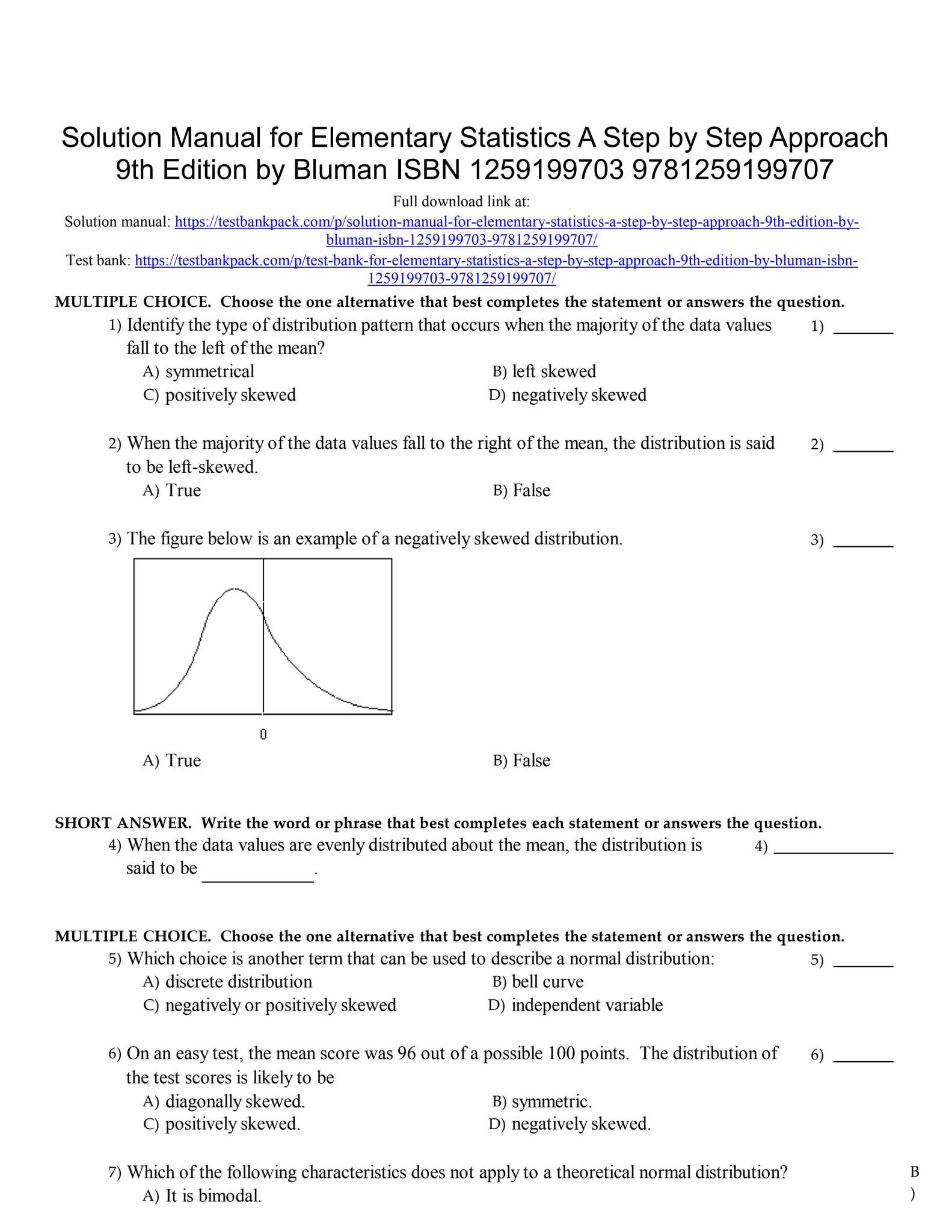 Elementary statistics a step by step approach 9th edition bluman test ...