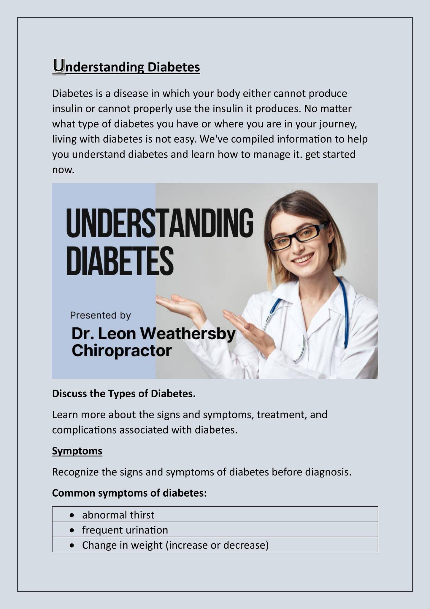 Understanding Diabetes by Dr. Leon Weathersby Chiropractor by ...