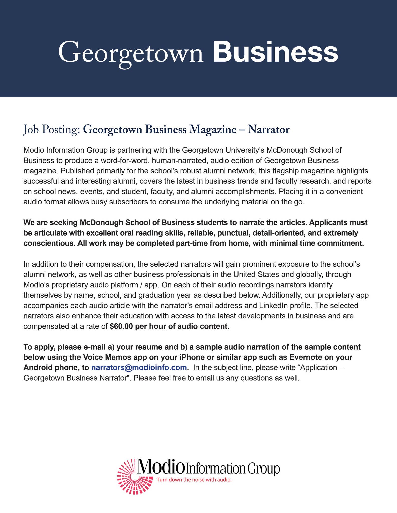 Job Posting: Georgetown Business Magazine - Narrator by Georgetown ...