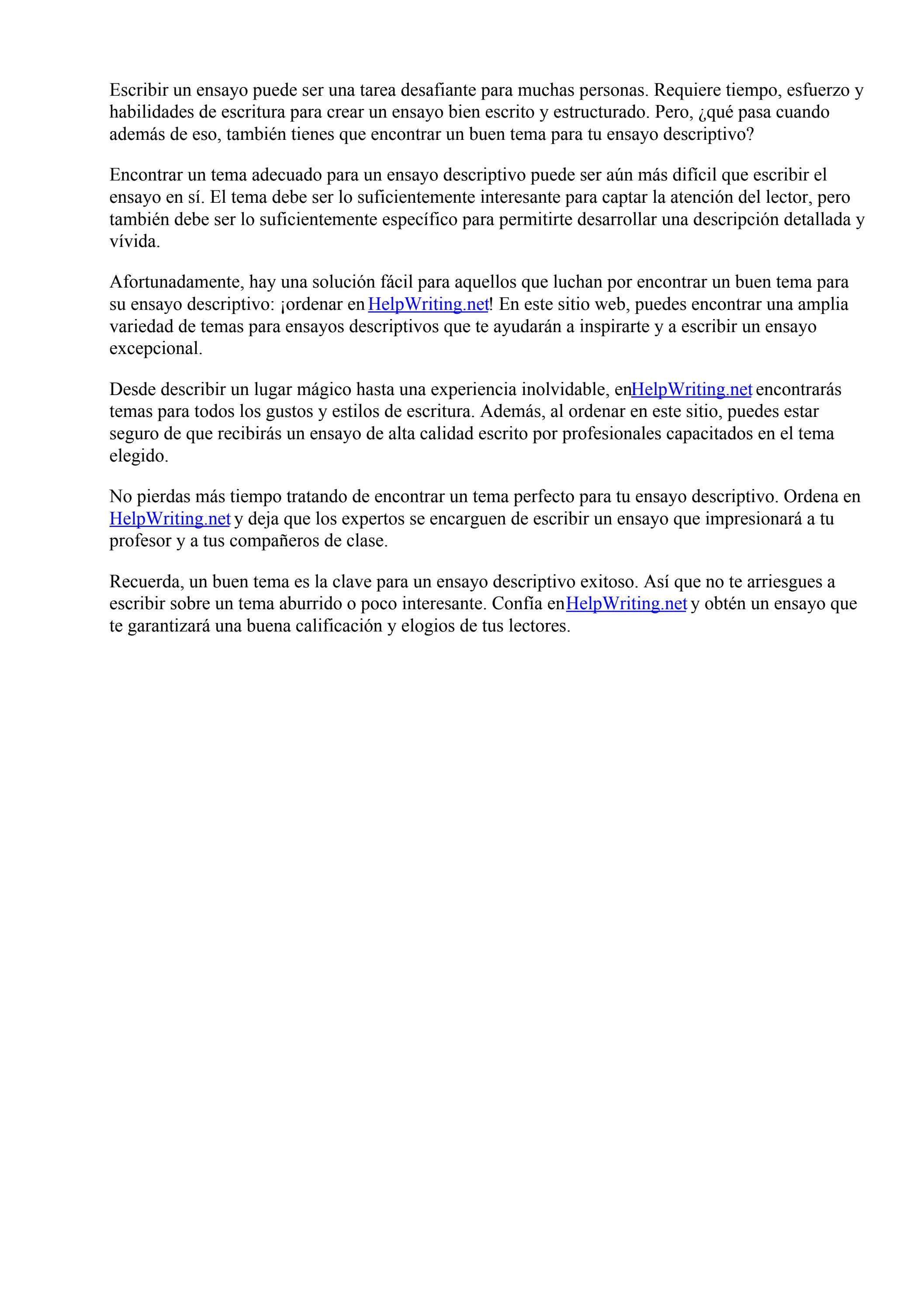 Buenos Temas Para Un Ensayo Descriptivo by Nikki Baca - Issuu