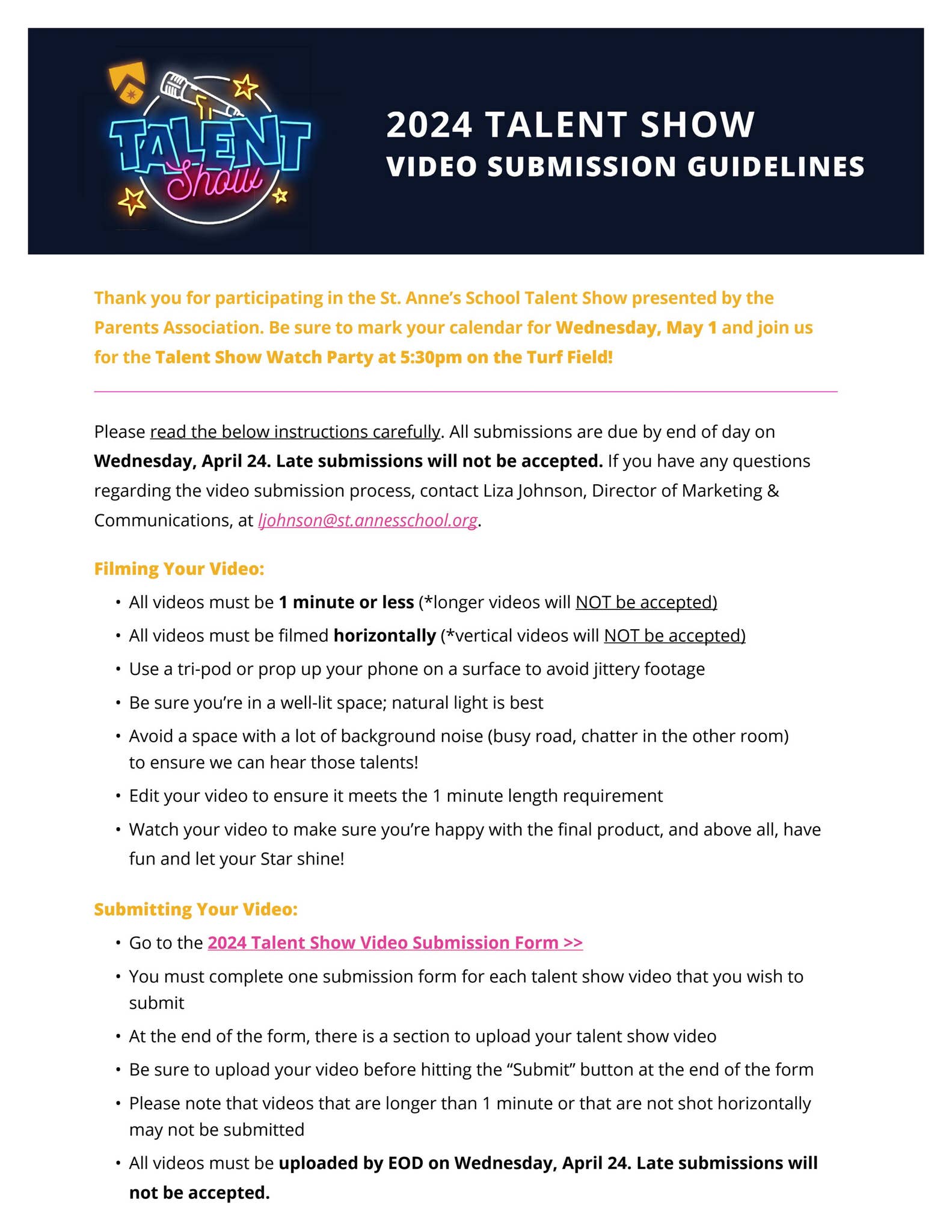 2024 Talent Show Video Submission Guidelines by ...