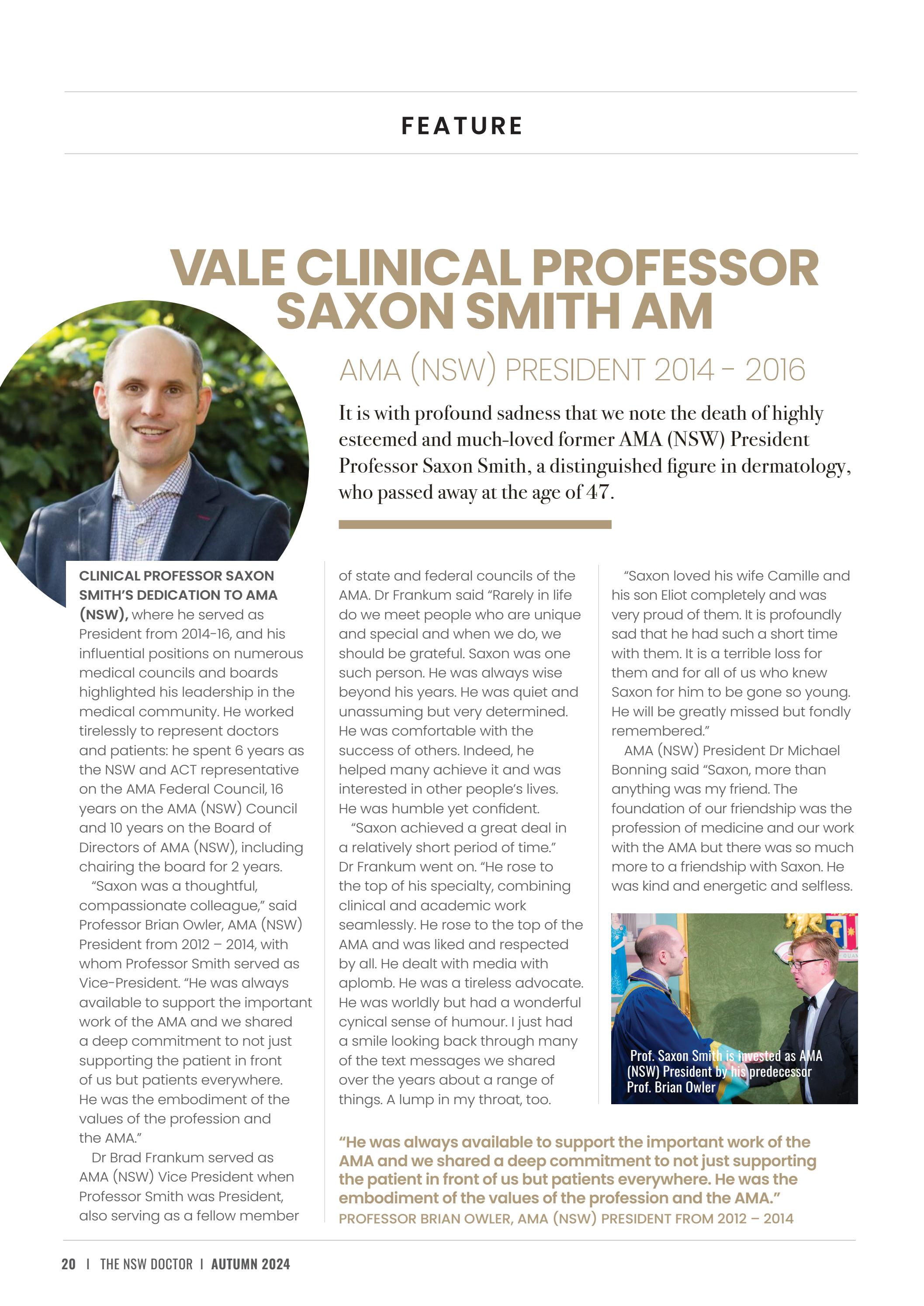 The NSW Dr Autumn 2024 - Vale Clinical Professor Saxon Smith by amansw ...