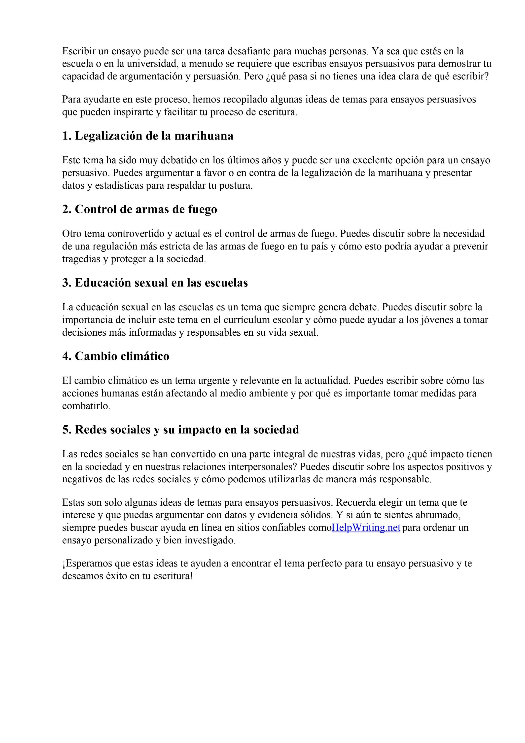 Ideas Para Temas De Ensayos Persuasivos by Isabel Staton - Issuu