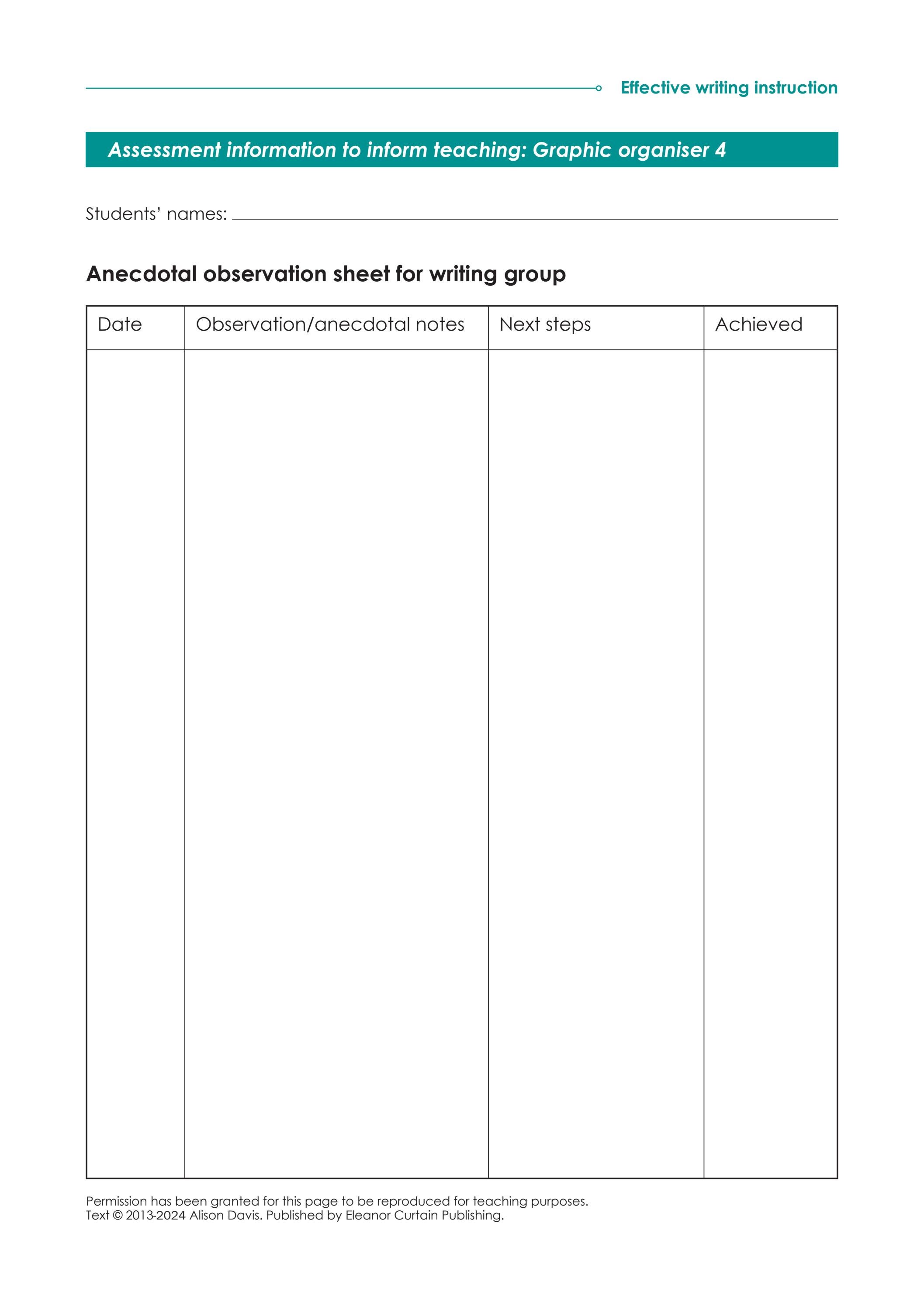 Ch 2.5. Assessment information to inform teaching - Graphic Organiser 4 ...