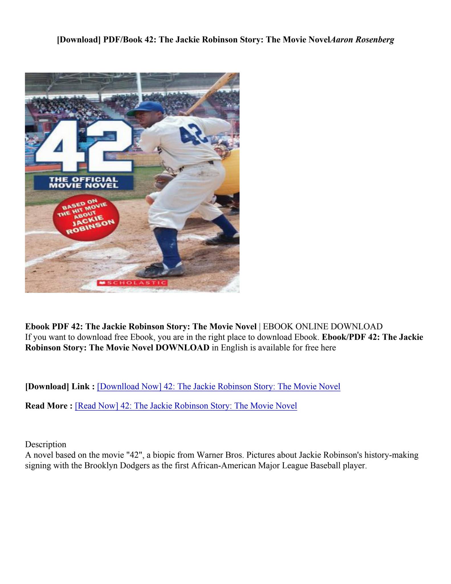 Download Book 42: The Jackie Robinson Story: The Movie Novel - Aaron ...