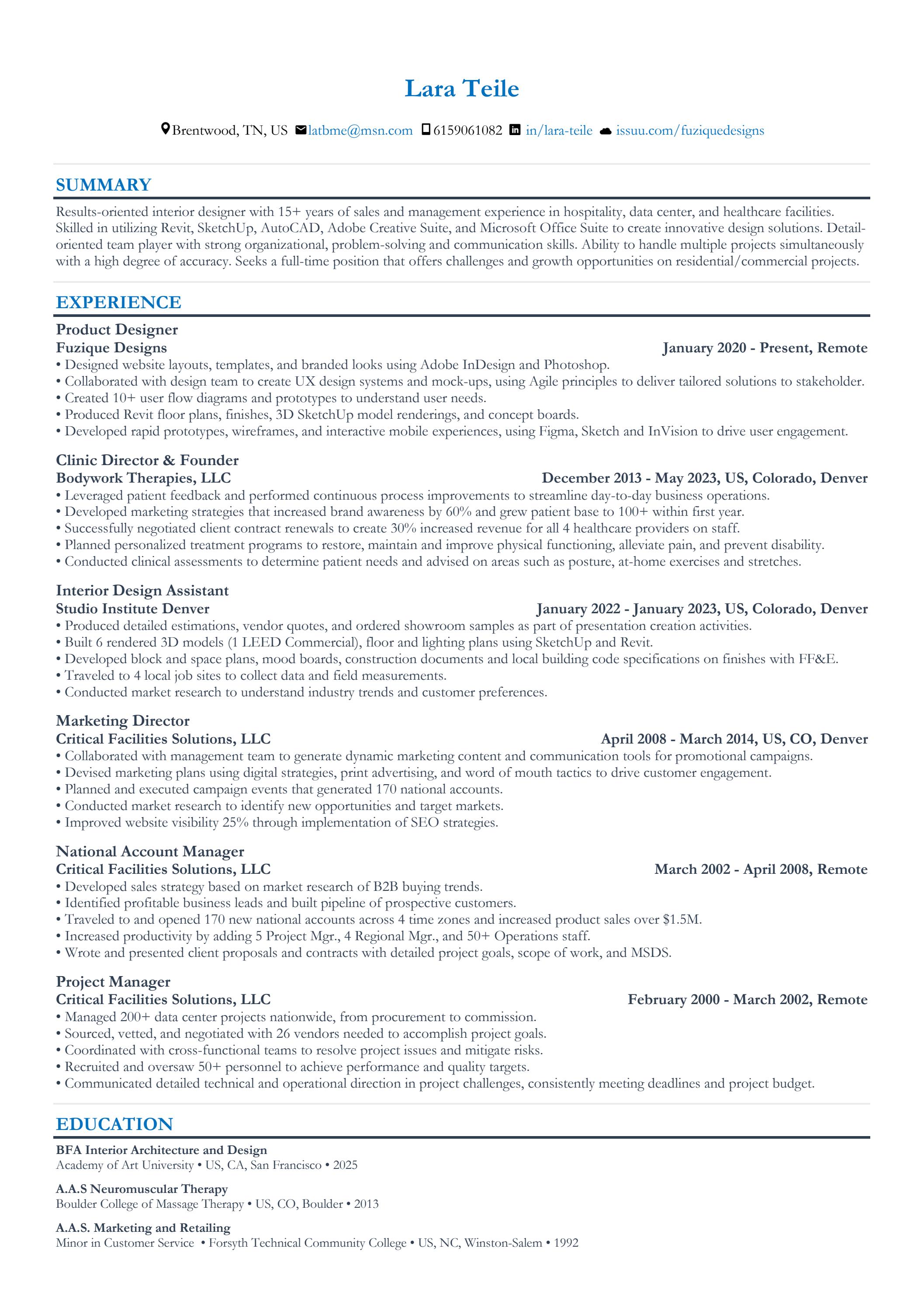 Lara Teile Interior Design Resume by Lara Teile - Issuu