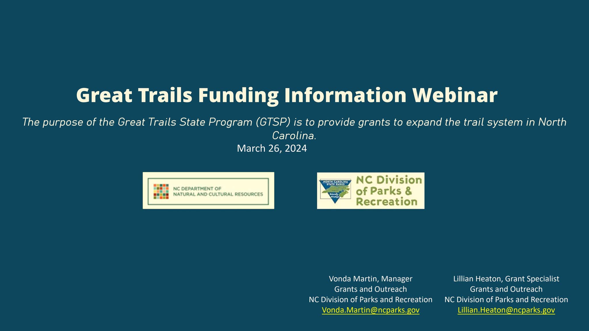 Great Trails Funding Information Webinar by North Carolina Division of ...