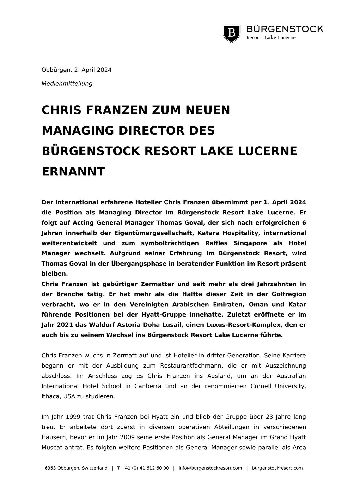 Press Release - Chris Franzen | DE by The Bürgenstock Selection - Issuu
