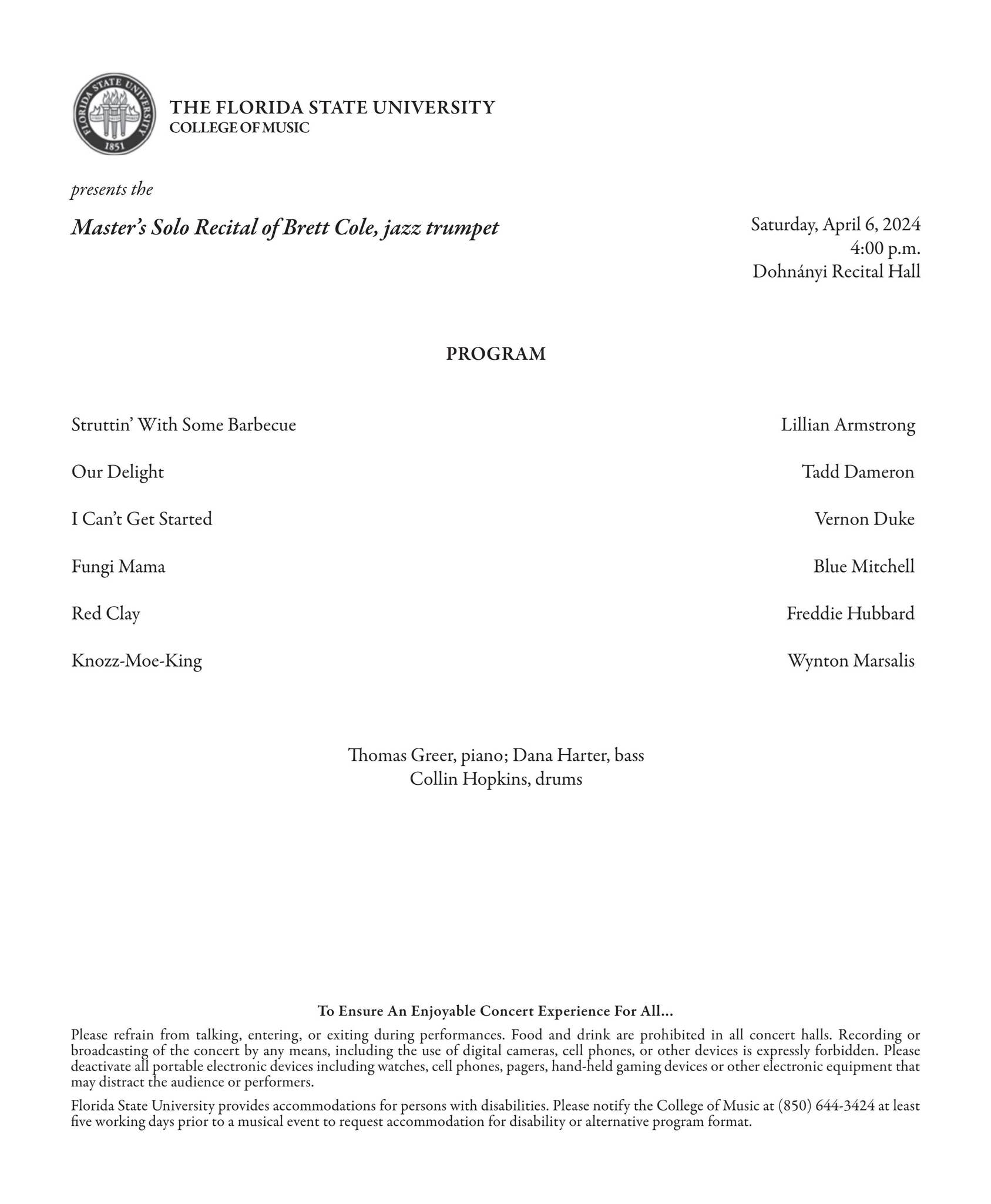 20240406_Cole by Florida State University College of Music - Issuu