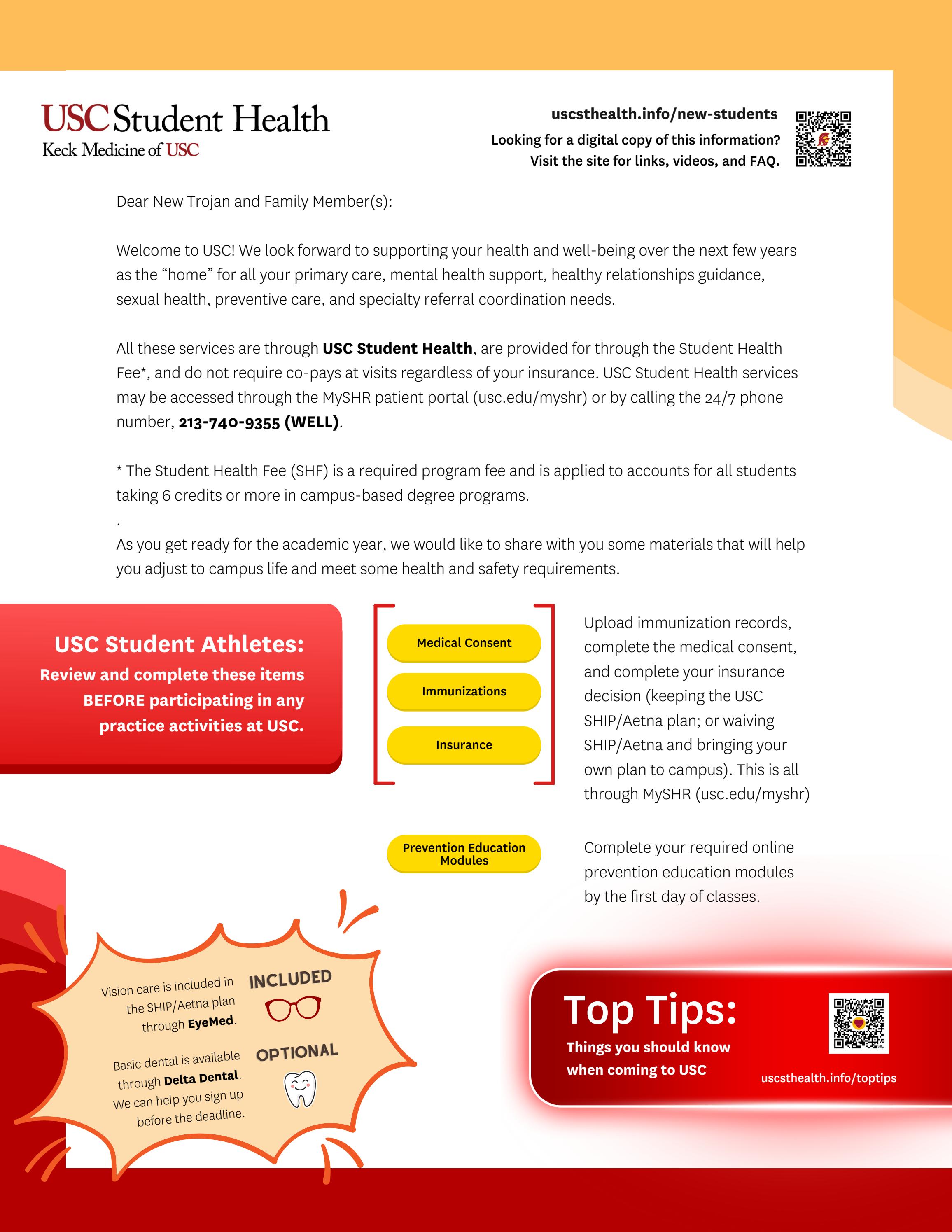 Student Athletes: New Students Welcome Letter by USCCampusHealthForms ...