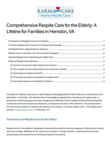 Comprehensive Respite Care Services for the Elderly in Herndon, VA by ...