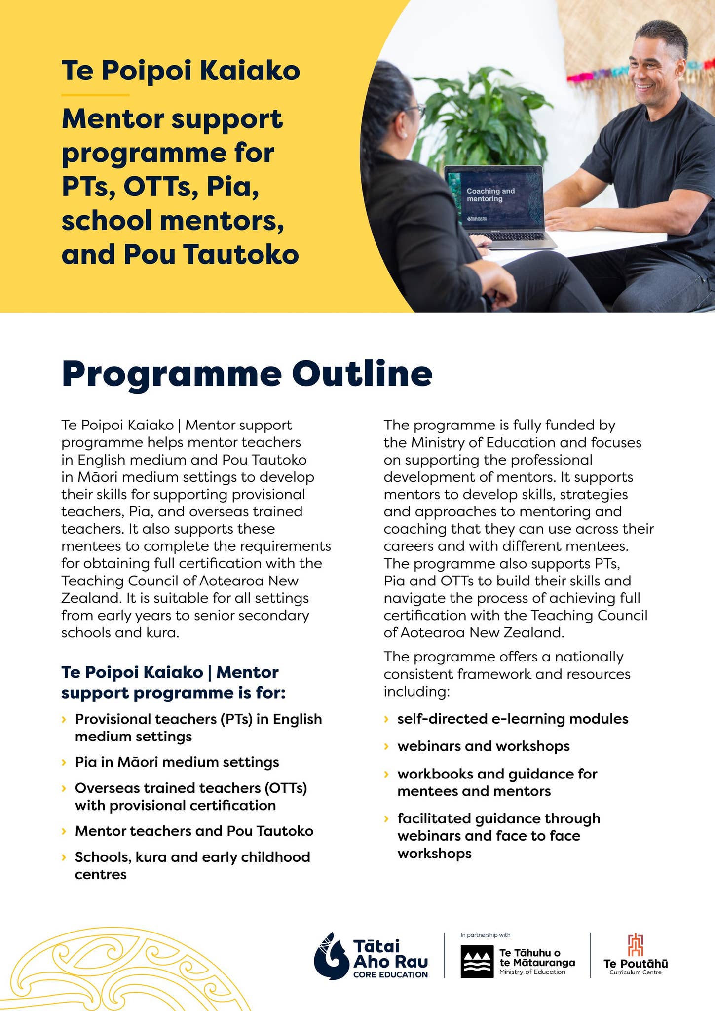 Te Poipoi Kaiako - Programme outline by Tātai Aho Rau Core Education ...