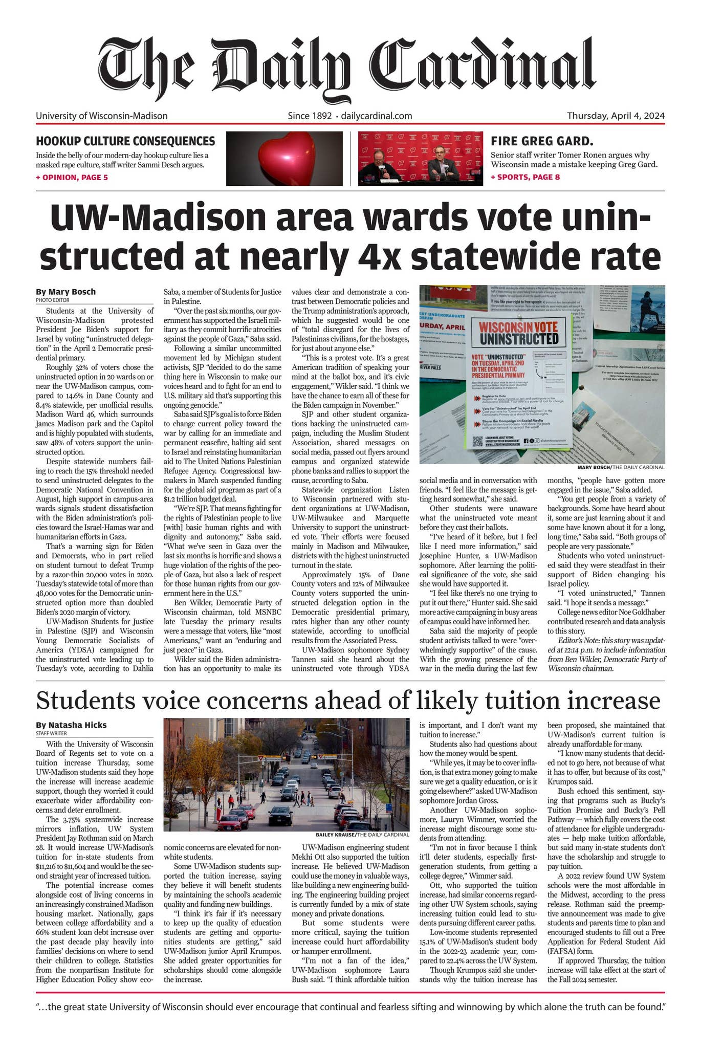 Thursday, April 4, 2024 - The Daily Cardinal by The Daily Cardinal - Issuu