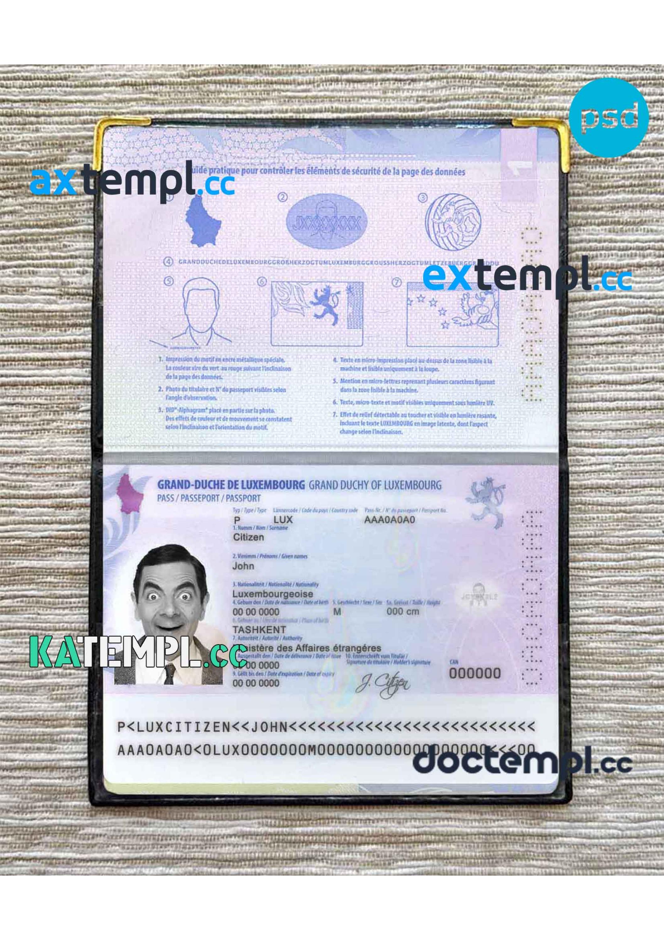 Sample Luxembourg Passport Editable Psd Files Scan And Photo Look Templates 2 In 1 Download By
