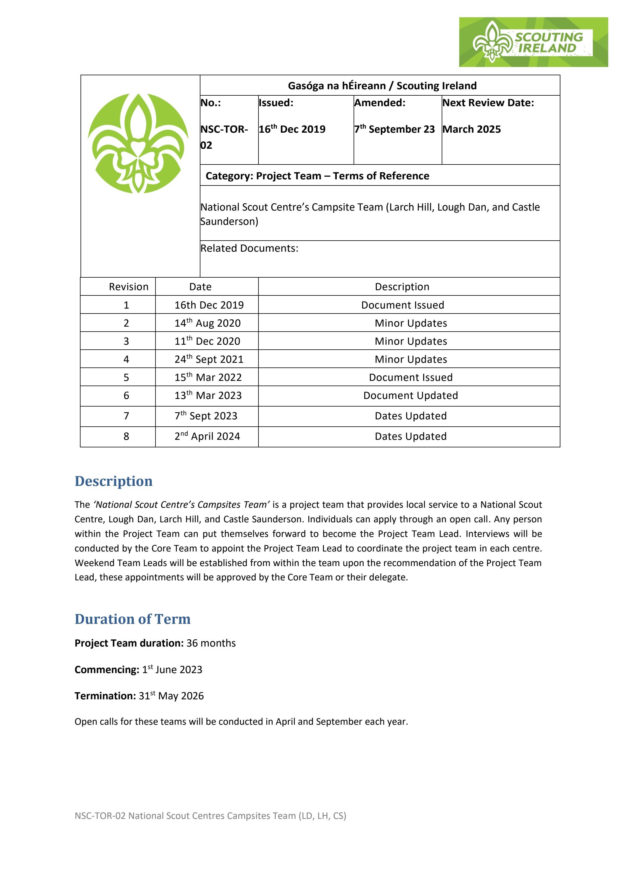 NSC-TOR-02 National Scout Centres Campsites Team_Terms of Reference by ...