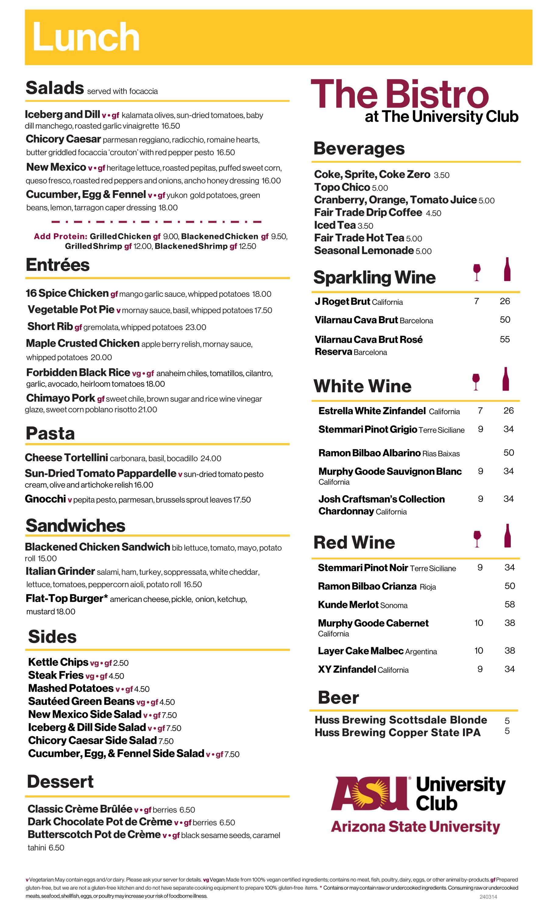 University Club Bistro lunch menu by Business and Finance ...