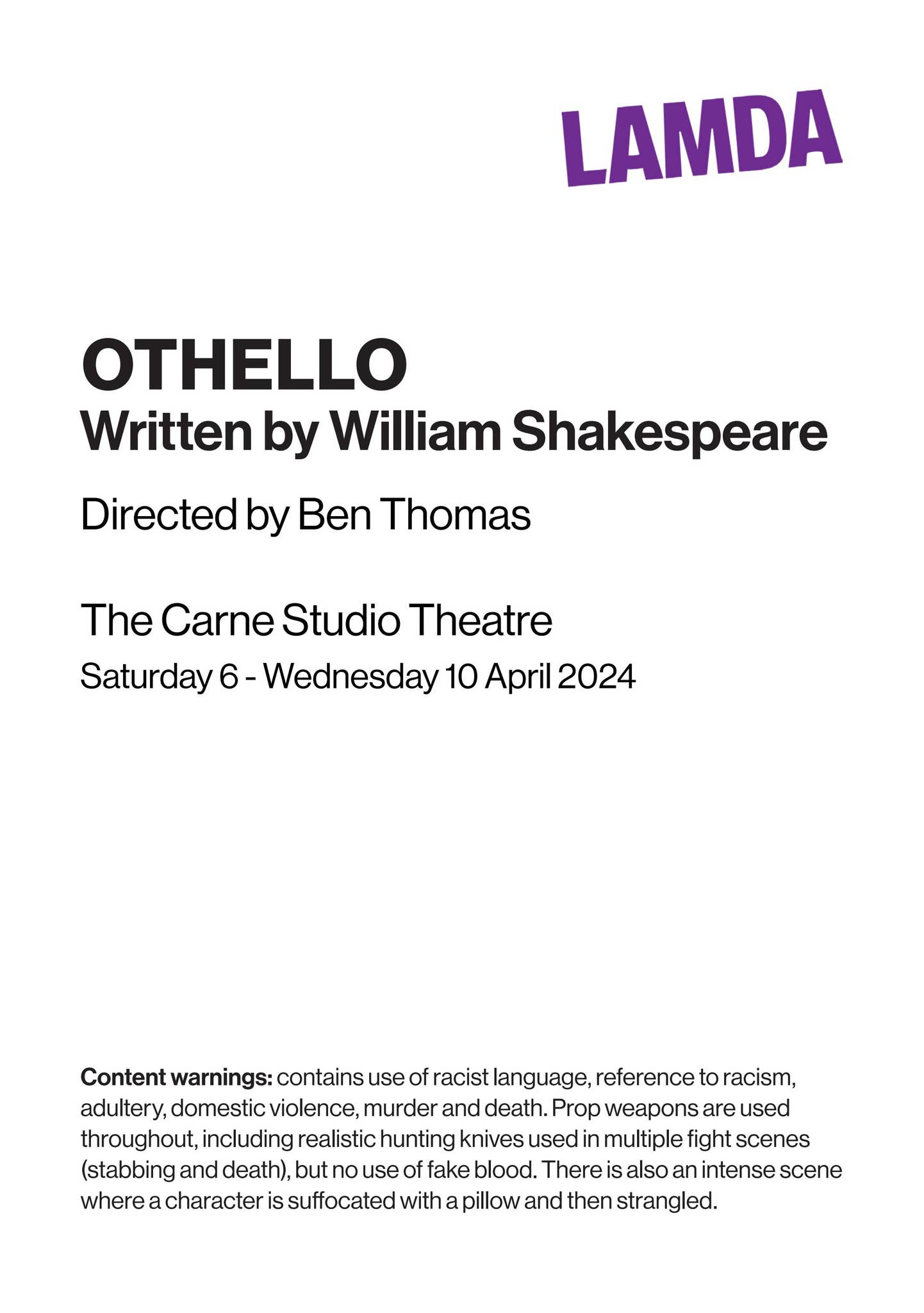 Othello (Cast Sheet) by LAMDA - Issuu