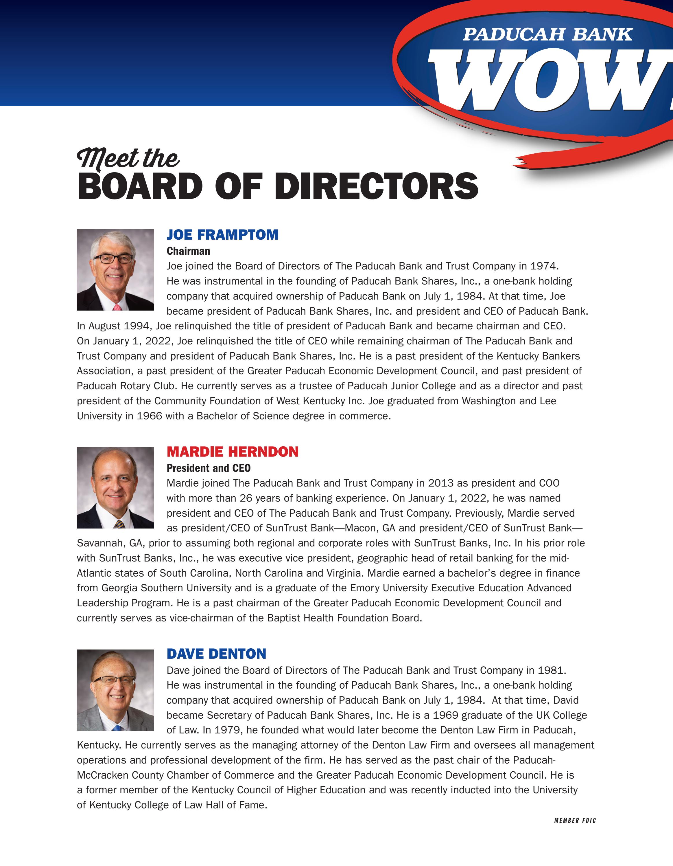 Board of Directors - Bio Sheet by PaducahBank - Issuu