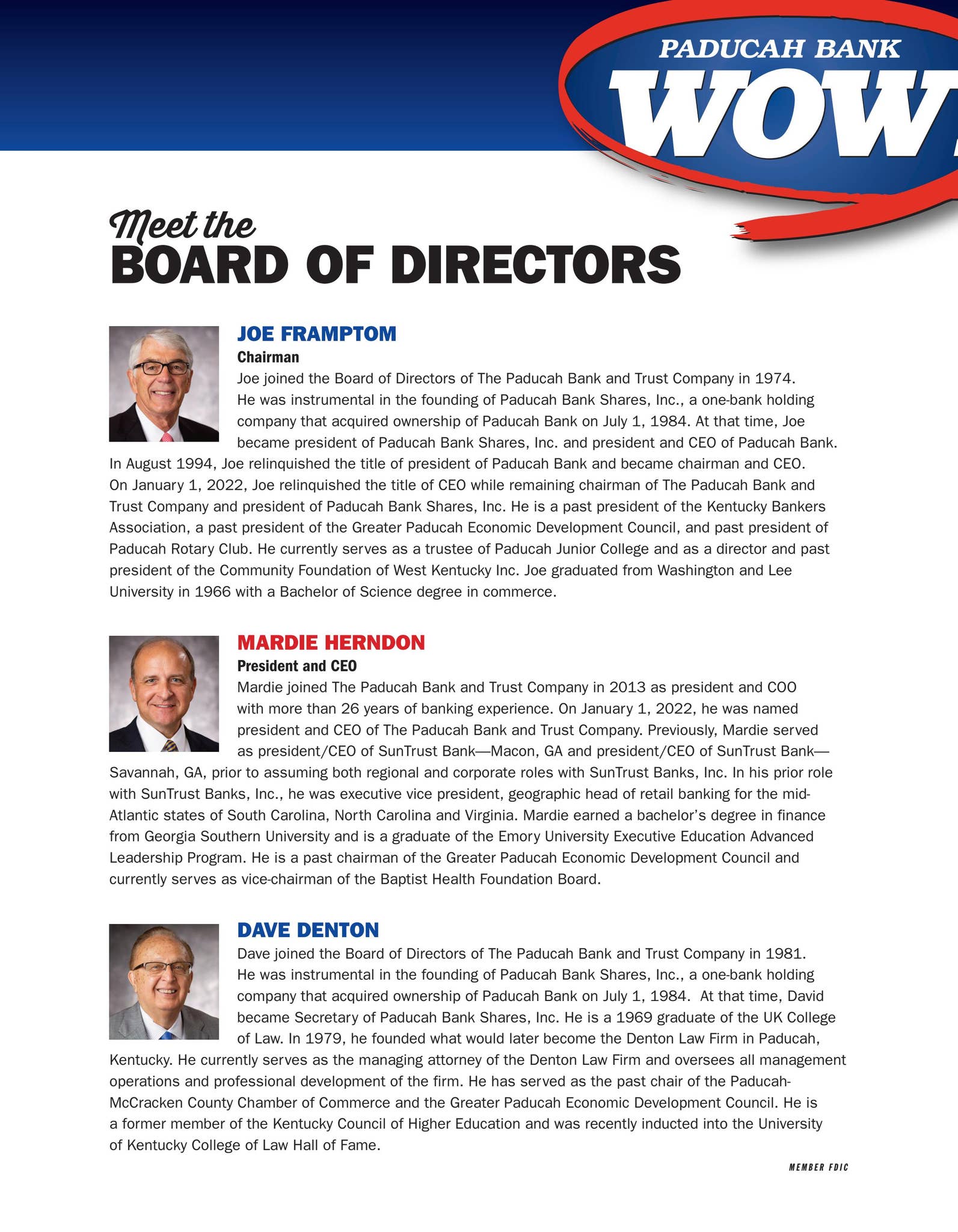 Board of Directors - Bio Sheet by PaducahBank - Issuu