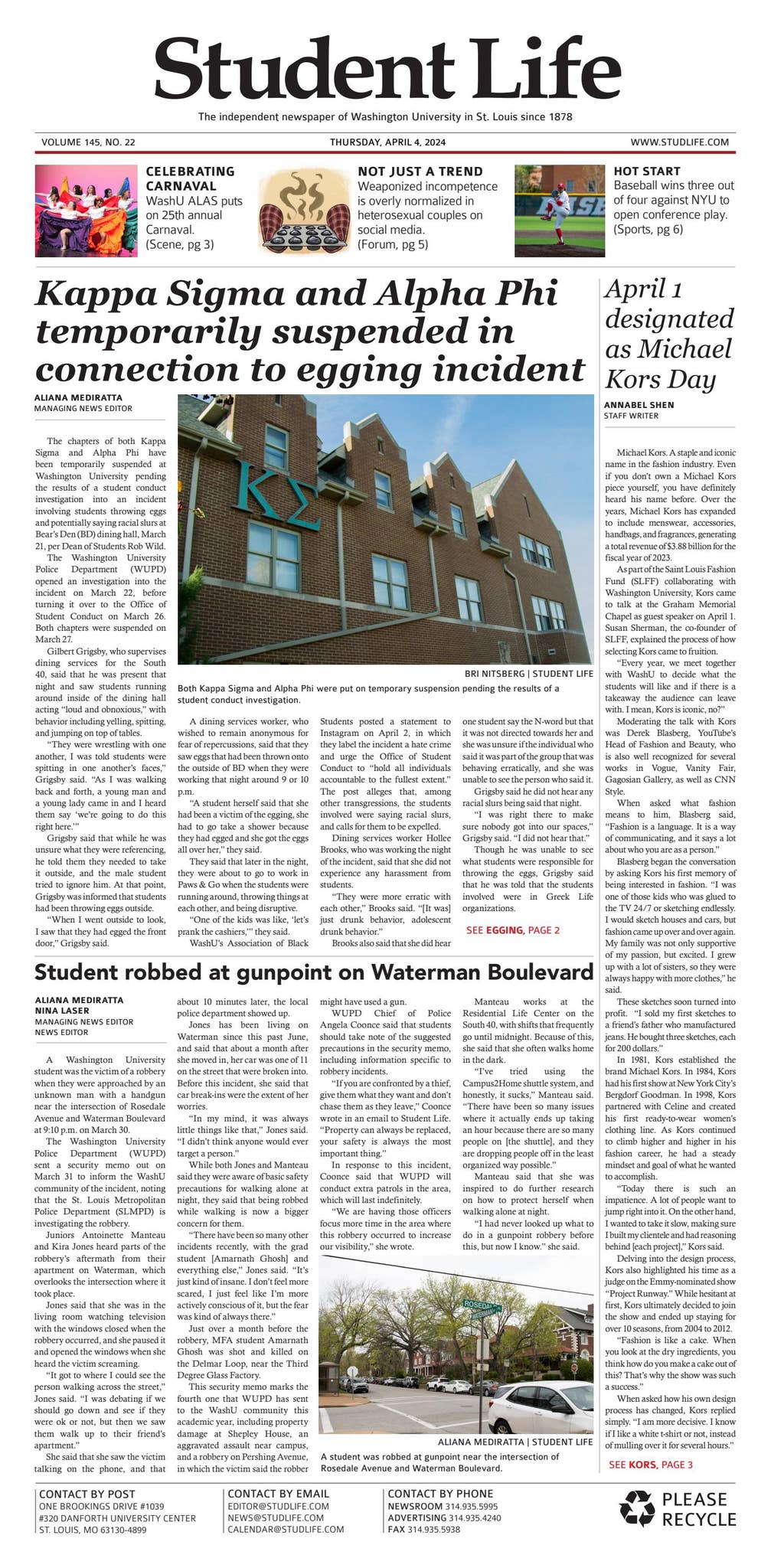 April 4, 2024 Student Life Newspaper, Washington University in St ...