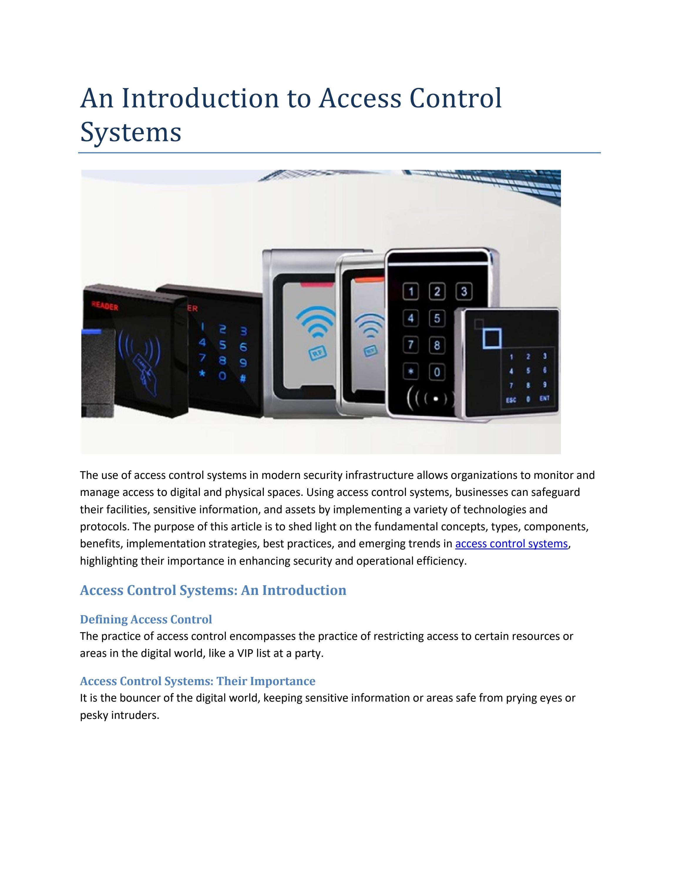 An Introduction to Access Control Systems by Eworkaccesscontrolcom - Issuu
