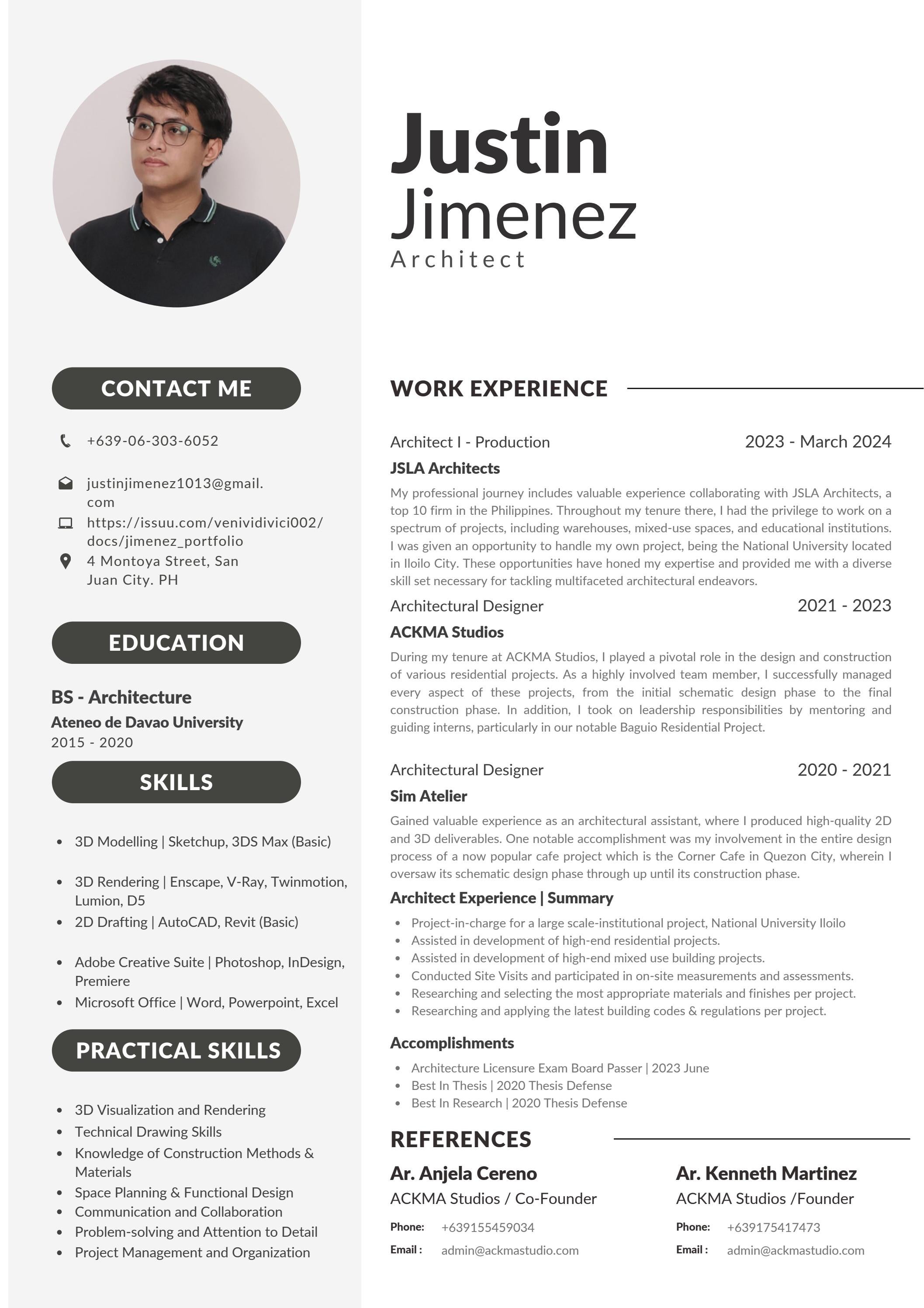 Architecture Resume 2024 by Justin Jimenez - Issuu