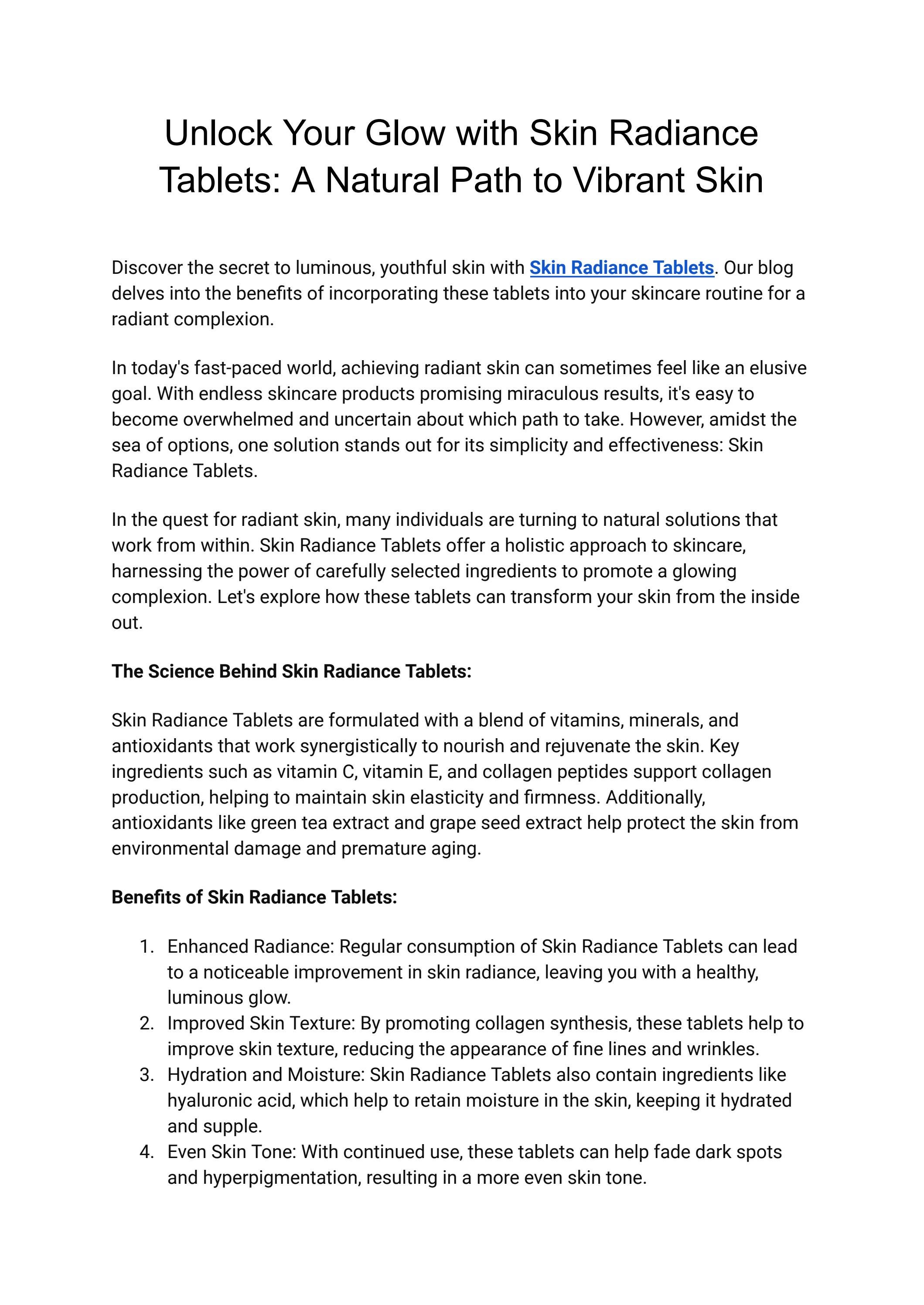 Unlock Your Glow: Skin Radiance Tablets for Effortless Radiance Boost ...