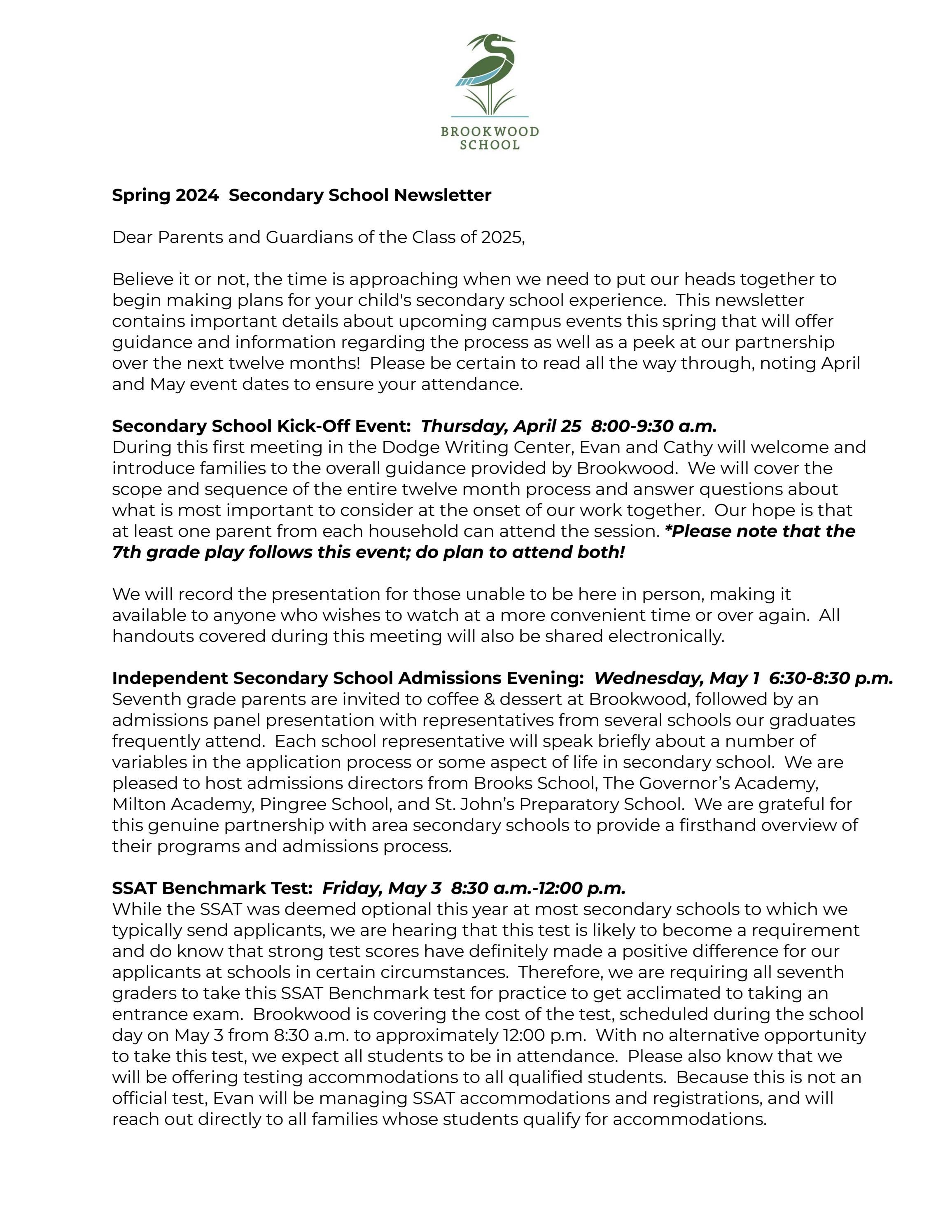 Spring '24 Secondary School Newsletter by Brookwood School - Issuu
