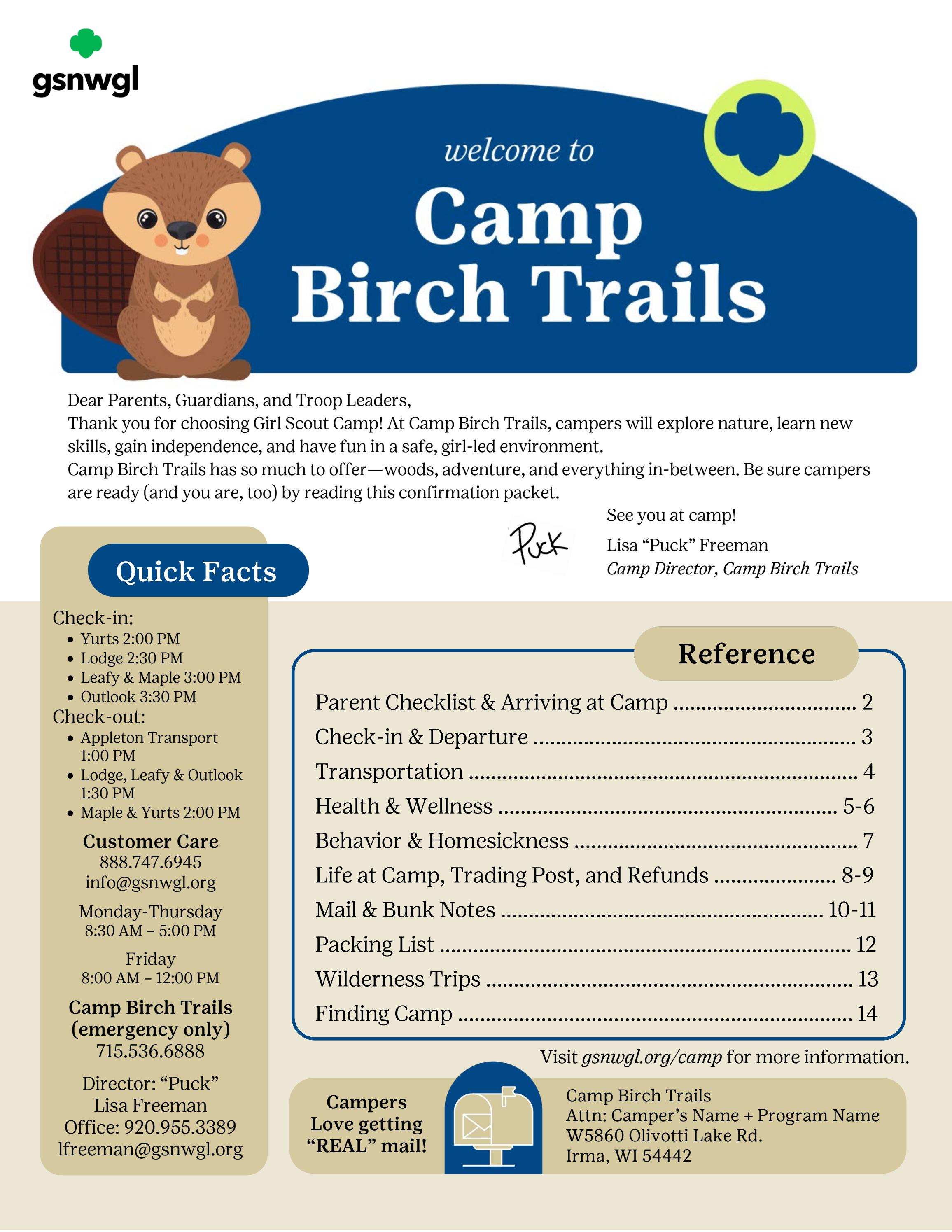 Camp Information Packet - Camp Birch Trails by Girl Scouts of the ...