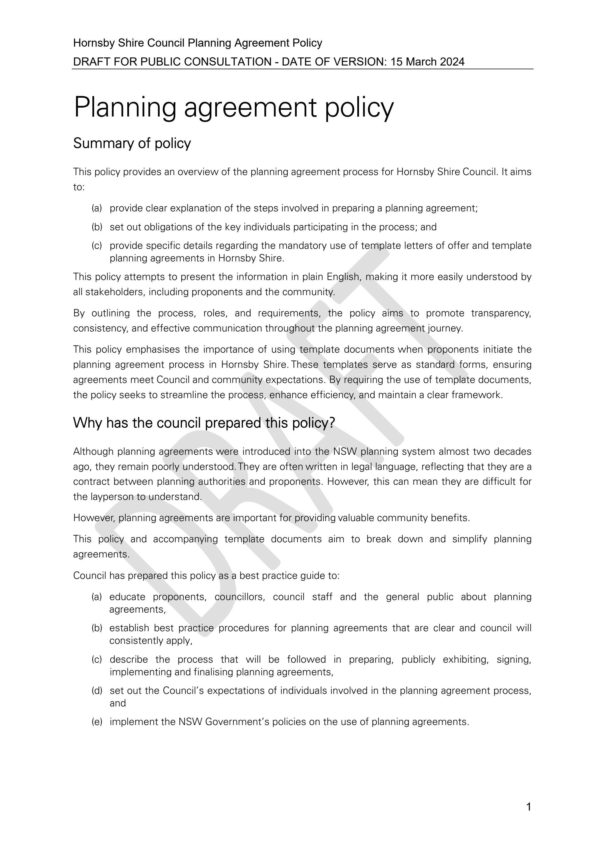 Draft Planning Agreement Policy 2024 by Hornsby Council - Issuu
