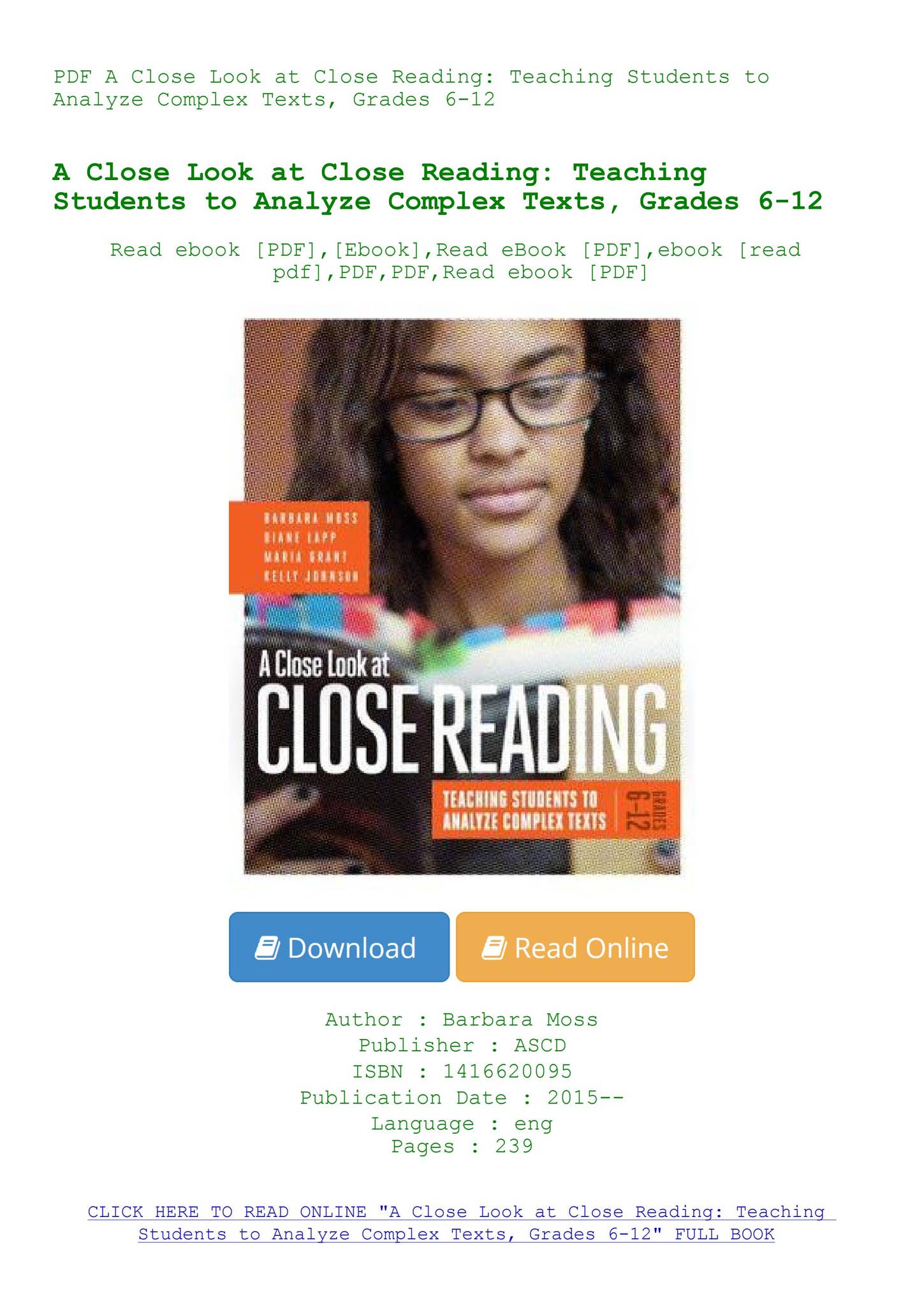 PDF A Close Look at Close Reading Teaching Students to Analyze Complex ...