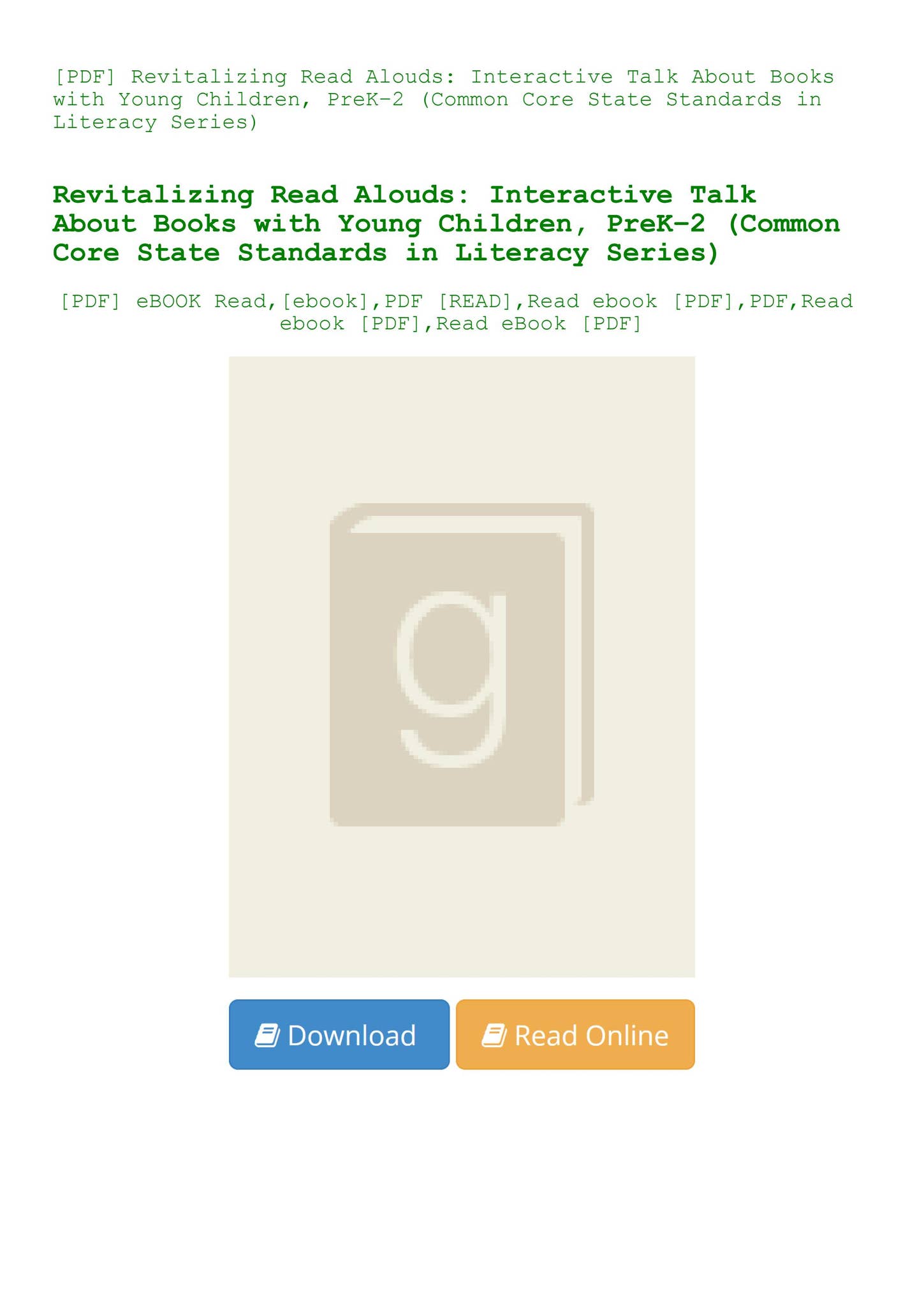 [PDF] Revitalizing Read Alouds Interactive Talk About Books with Young Children PreKâ€“2 (Common ...