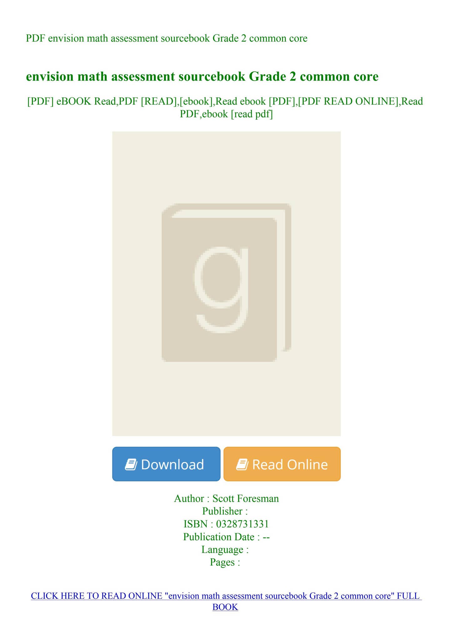 PDF envision math assessment sourcebook Grade 2 common core by ...