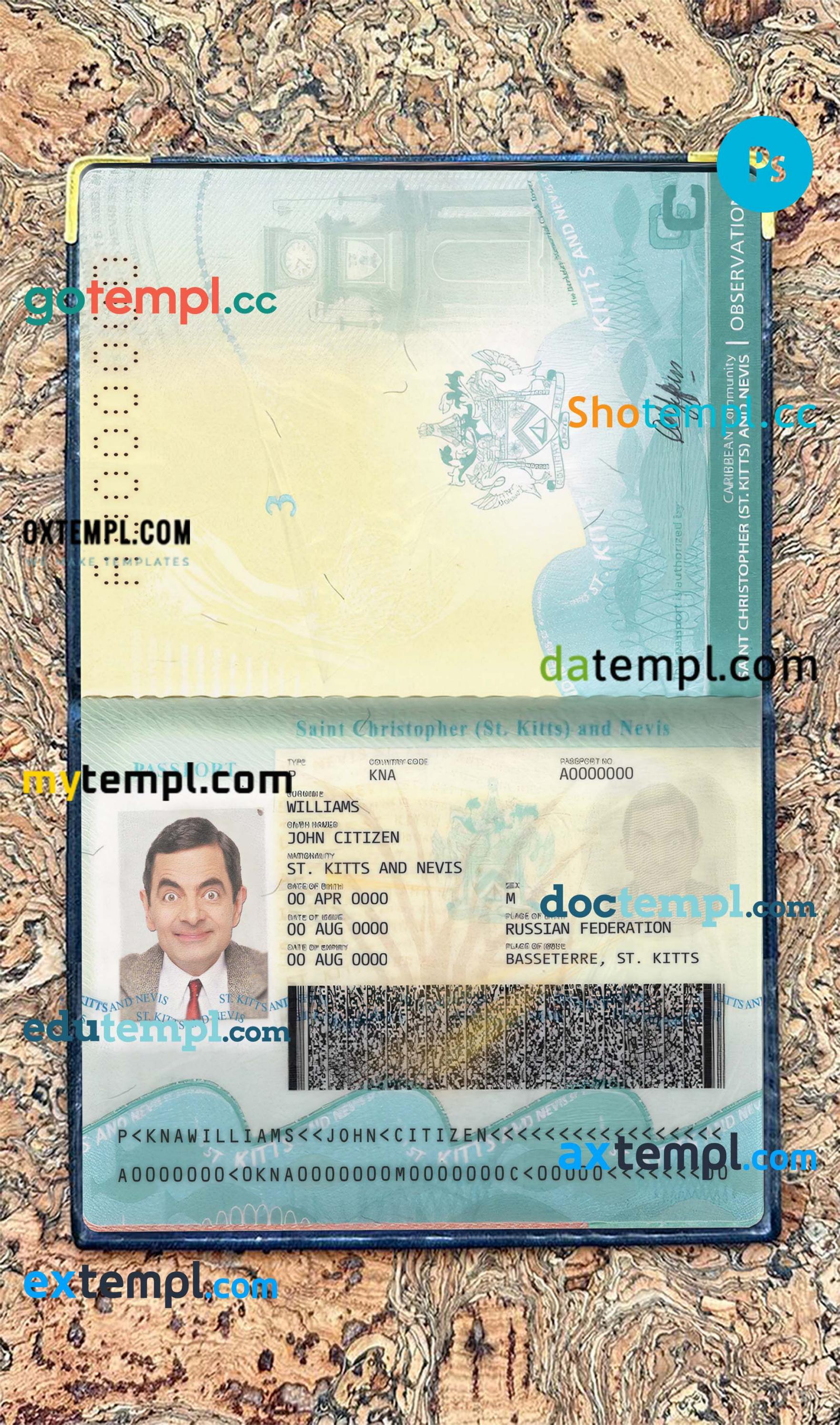 Sample Saint Kitts And Nevis Passport Editable Psd Files Scan And Photo Realistic Look 2 In 1
