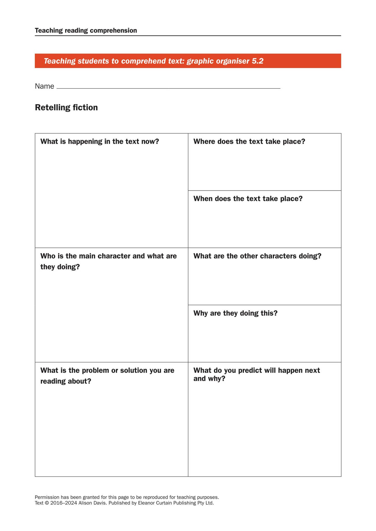 Ch 5.6. Teaching students to comprehend text - Graphic Organiser 5.2 by ...