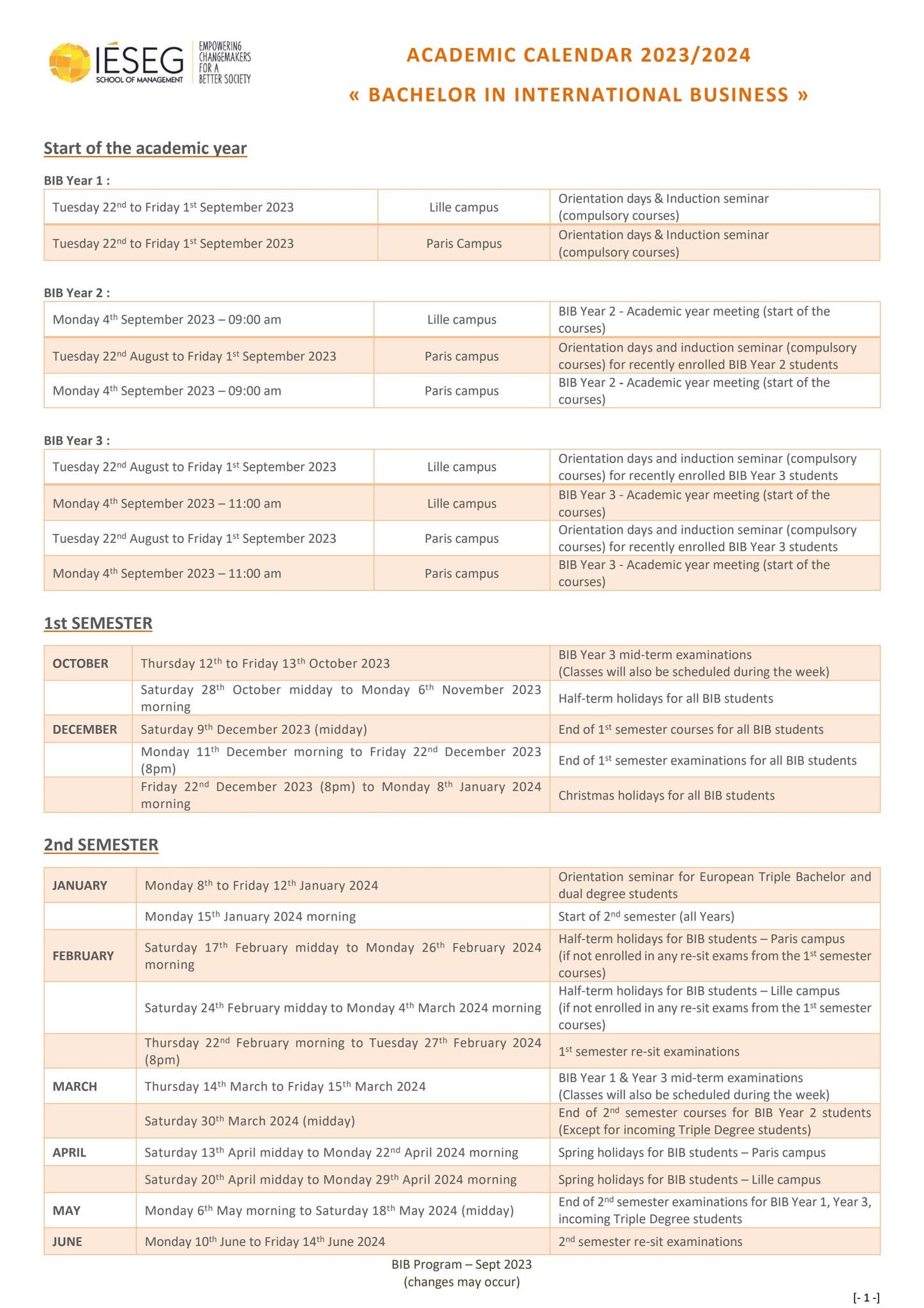 BIB Academic Calendar 2023-2024 by IÉSEG - Issuu