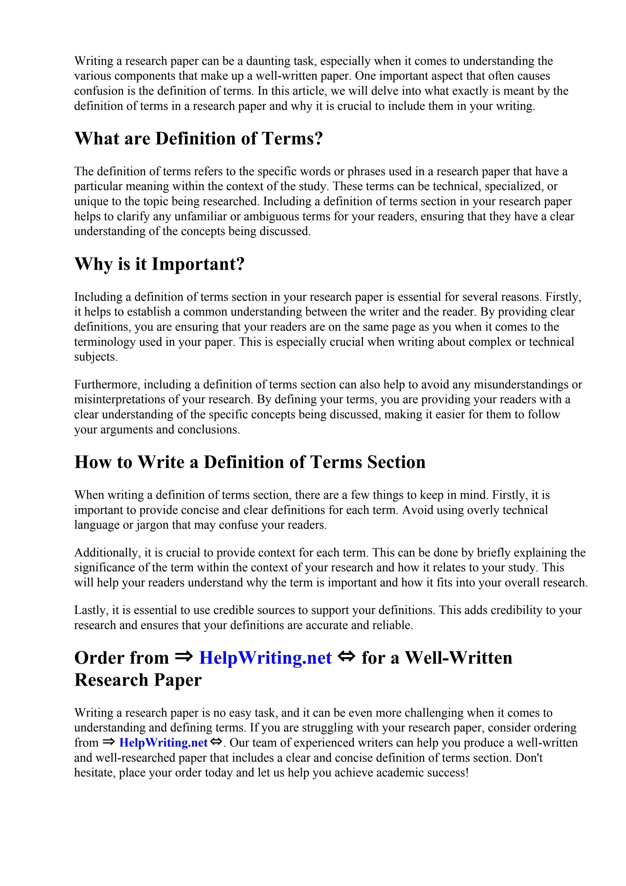 What Is Definition Of Terms In A Research Paper By Help For Students