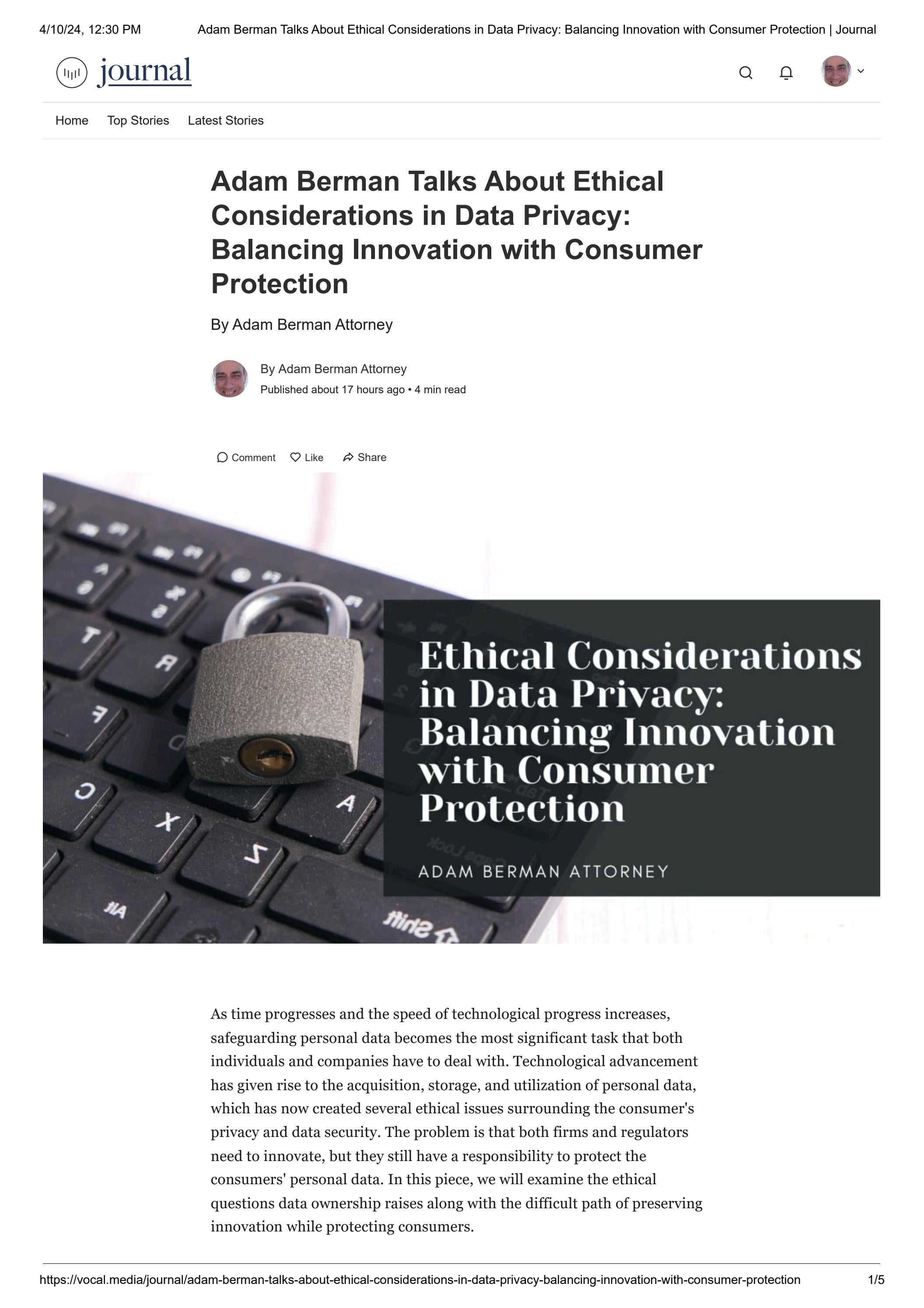 Adam Berman Talks About Ethical Considerations in Data Privacy by Adam ...