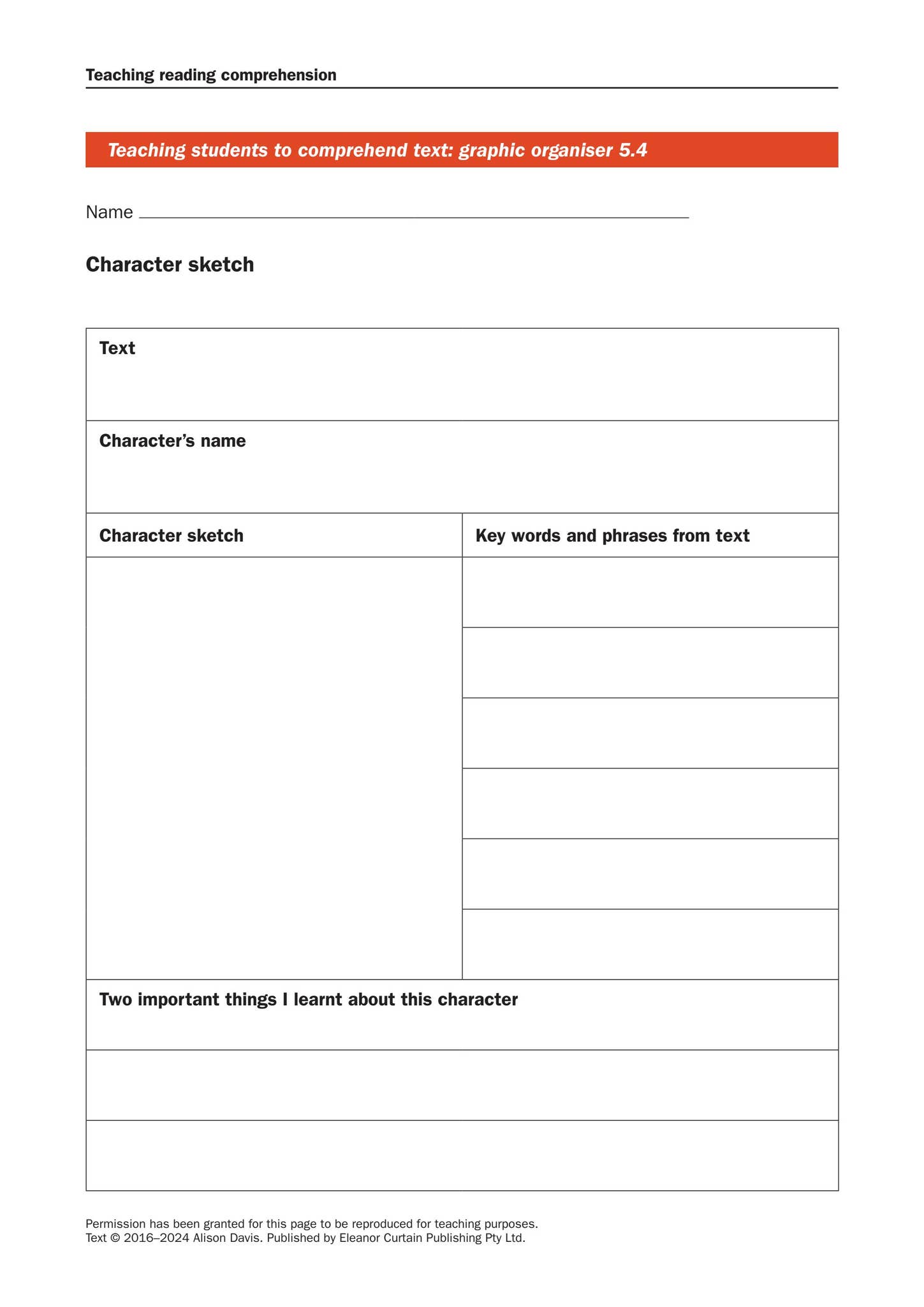 Ch 5.8. Teaching students to comprehend text - Graphic Organiser 5.4 by ...