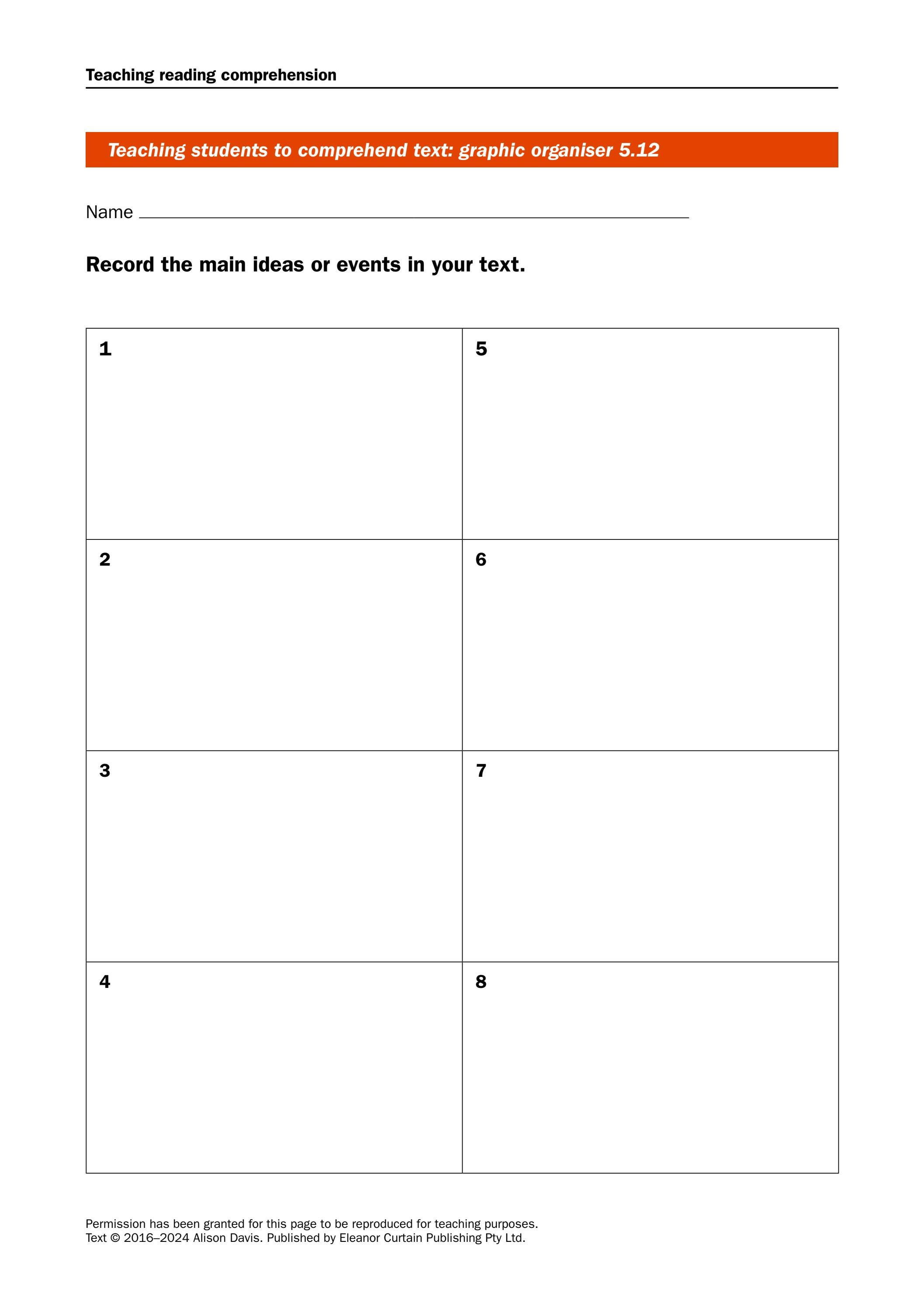Ch 5.16. Teaching students to comprehend text - Graphic Organiser 5.12 ...
