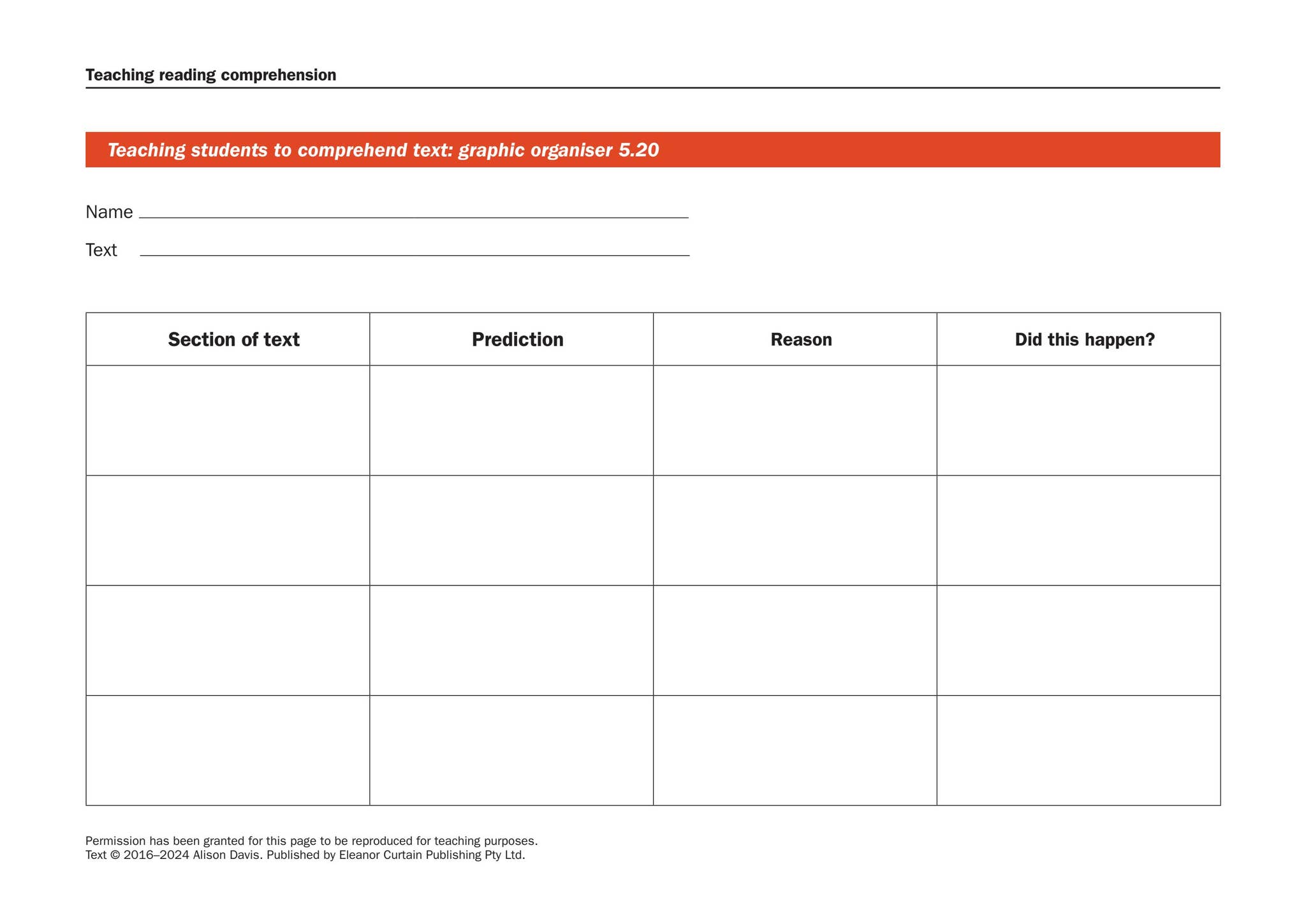 Ch 6.10. Teaching students to comprehend text - Graphic Organiser 5.20 ...