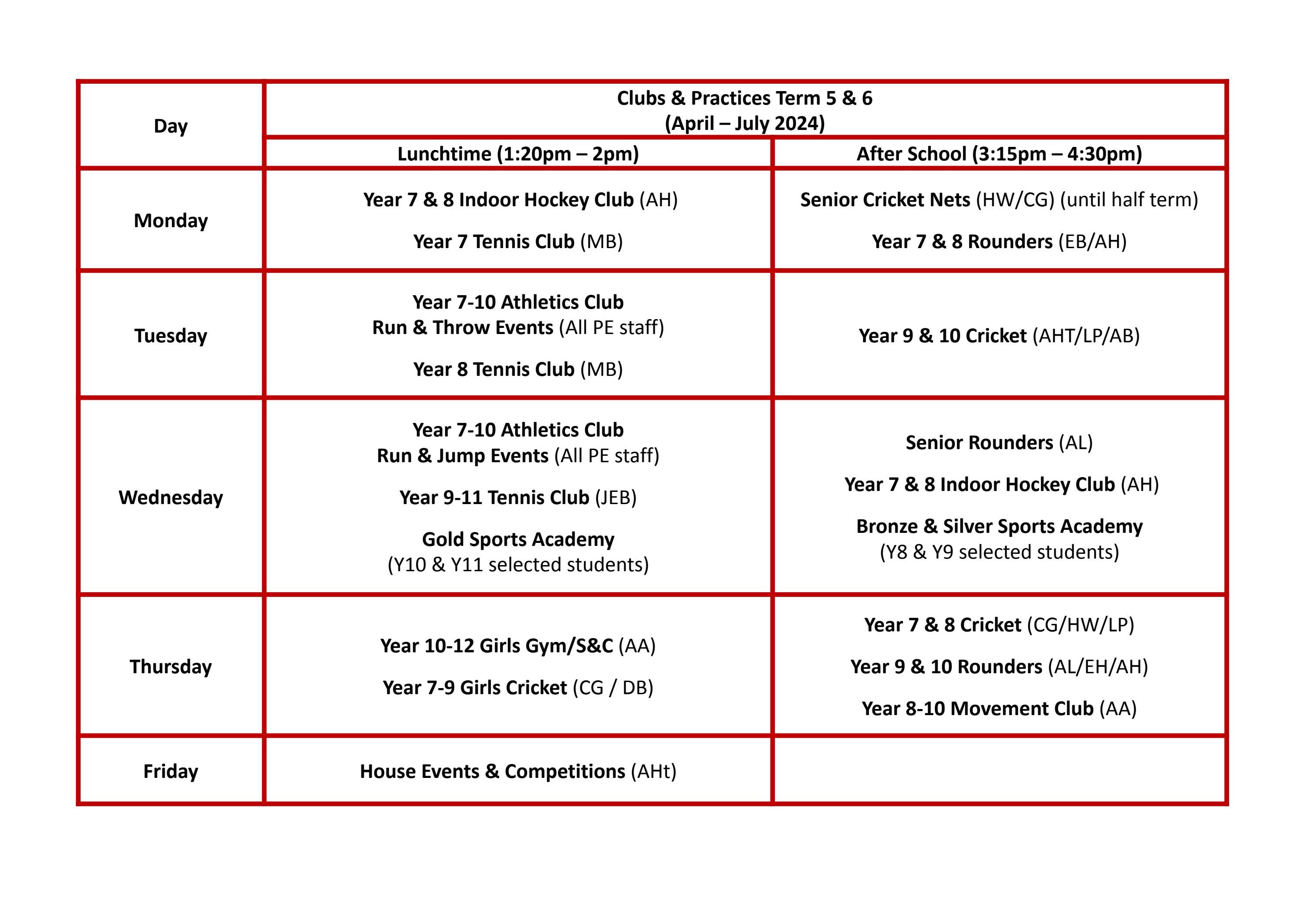 Sports Clubs & Practices Term 5 & 6 2024 by The Crypt School - Issuu