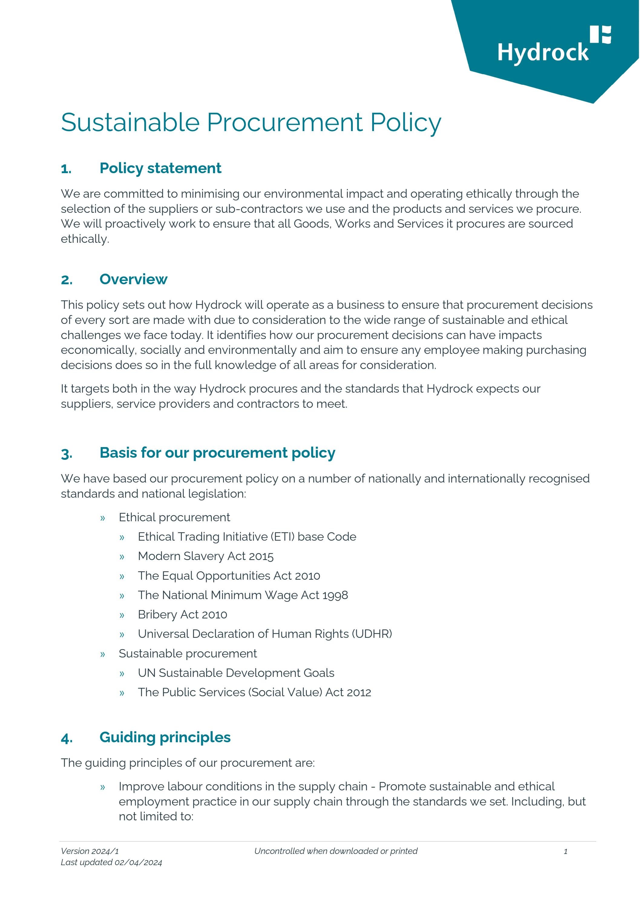 Sustainable Procurement Policy by Hydrock - Issuu