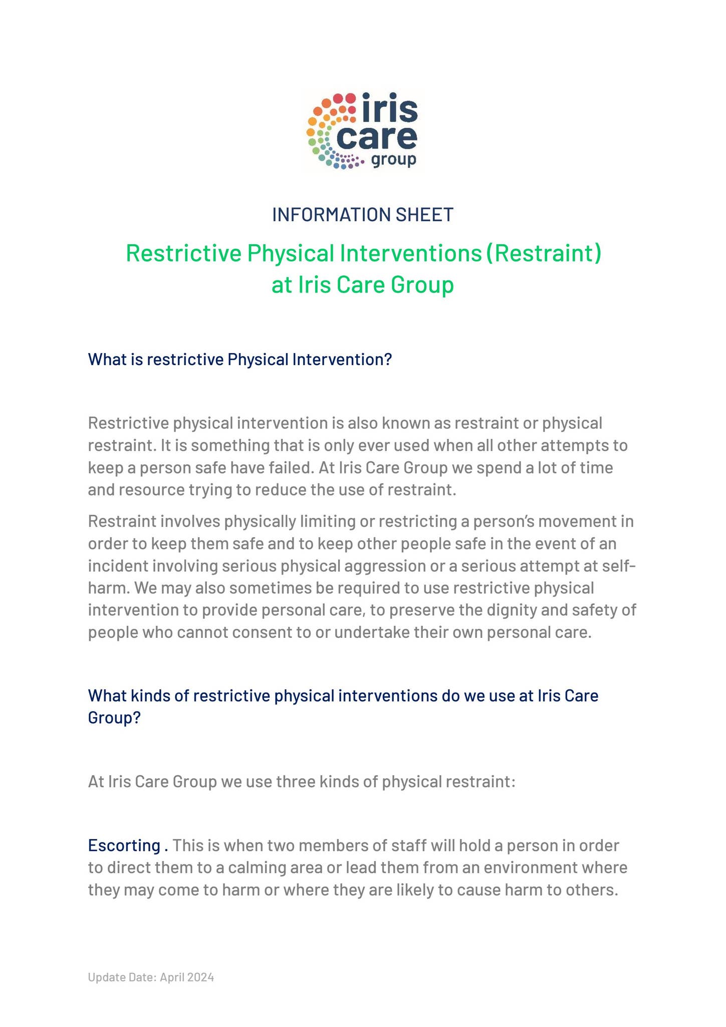 Restrictive Interventions Information Sheet by Iris Care Group - Issuu