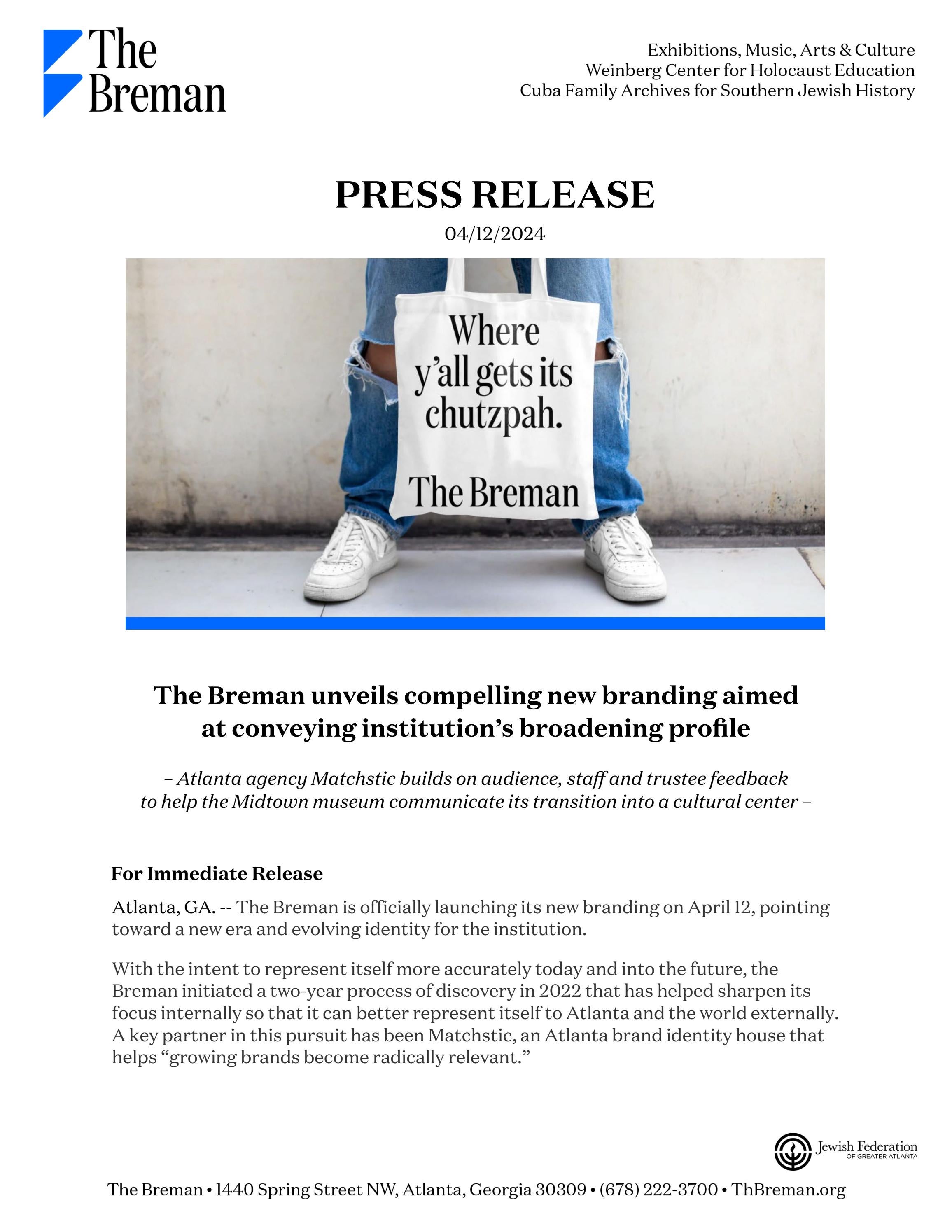 Press Release - The Breman unveils compelling new branding by The ...