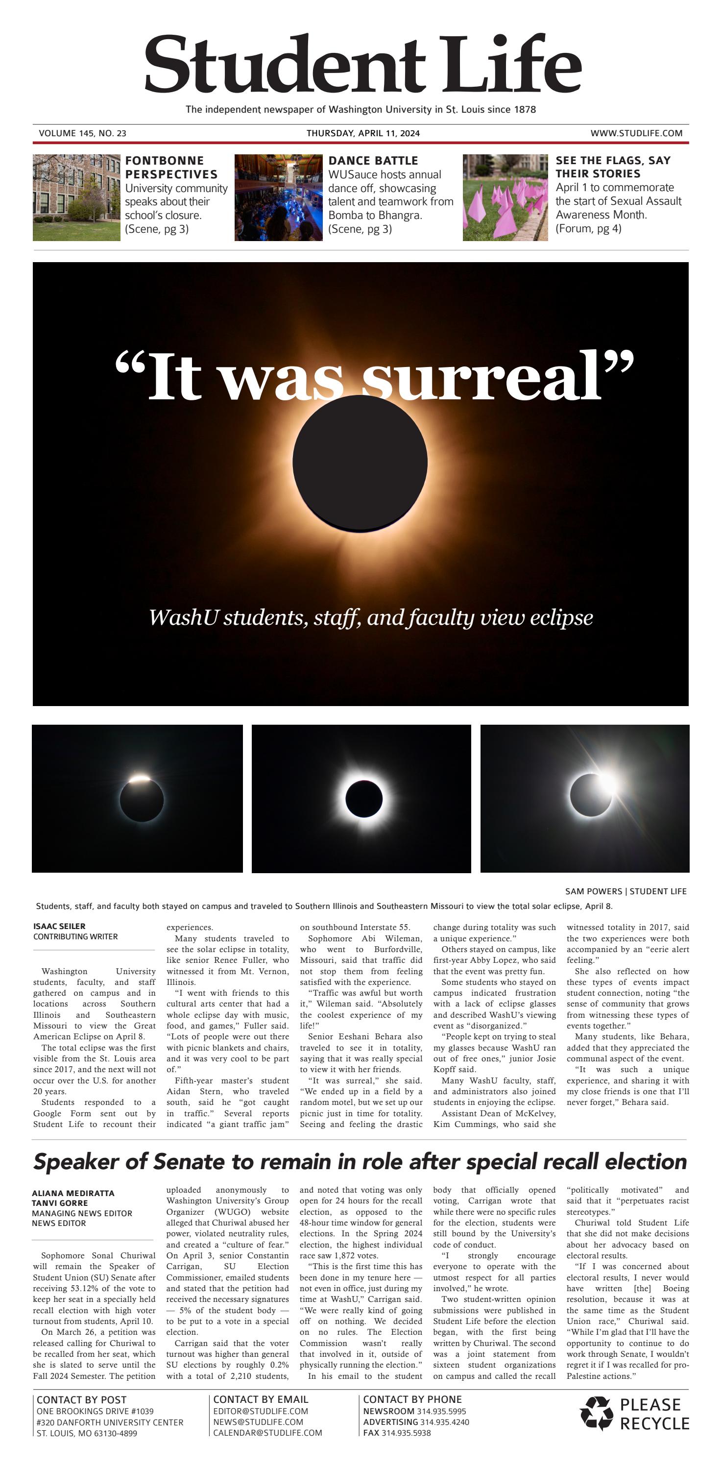 April 11, 2024 Student Life Newspaper, Washington University in St ...