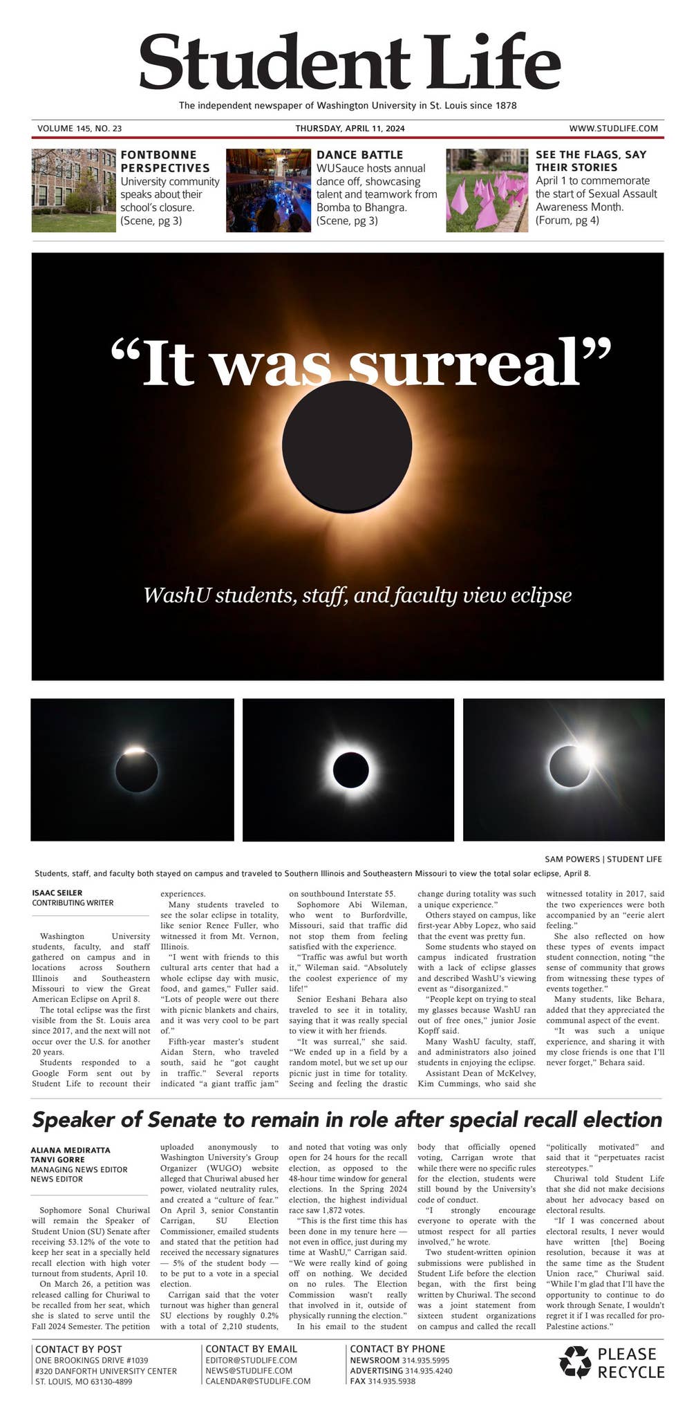 April 11, 2024 Student Life Newspaper, Washington University in St ...