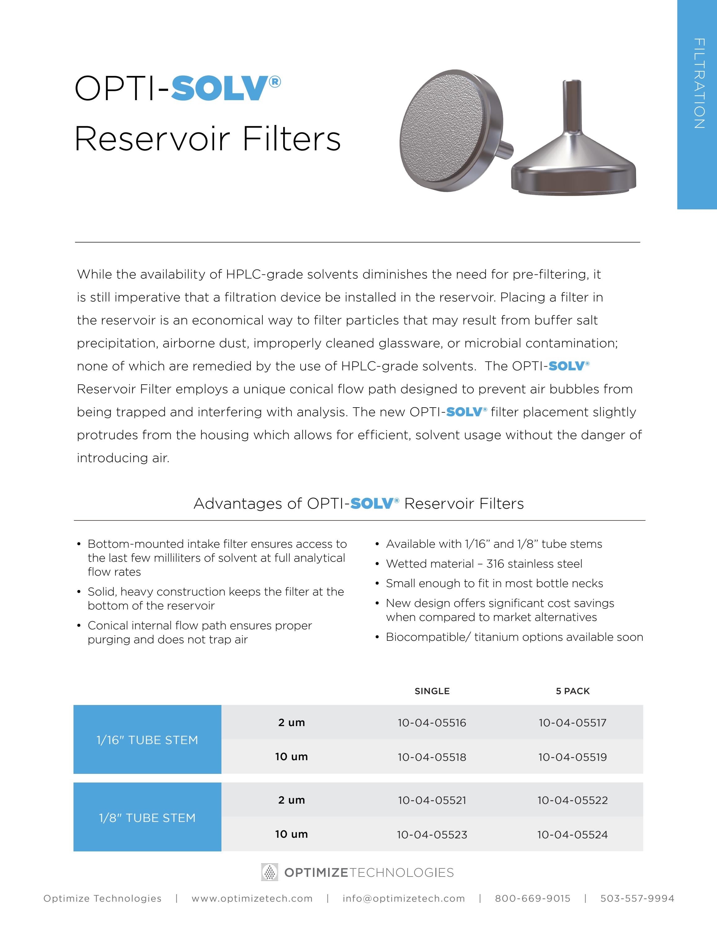 OPTI-SOLV Solvent Reservoir Filters by Optimize Technologies - Issuu